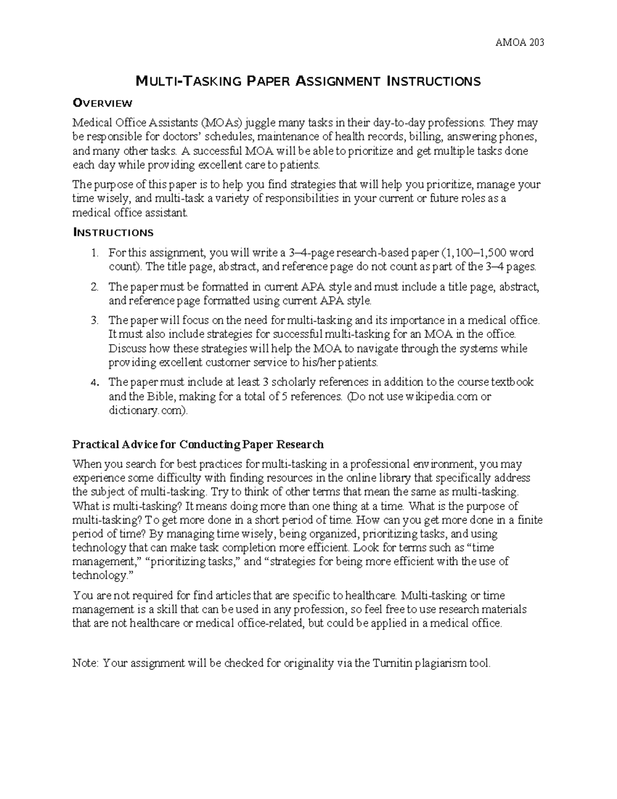 Multi Tasking Paper Assignment Instructions -278884385 - AMOA 203 MULTI ...
