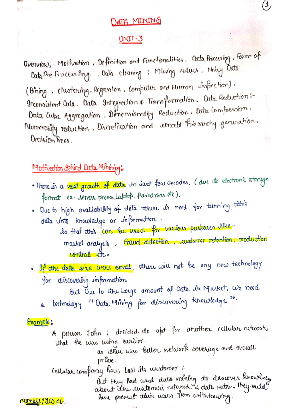 DWDM UNIT 3 - Lecture note data - 1 DATA MINING Overview, Motivation ...