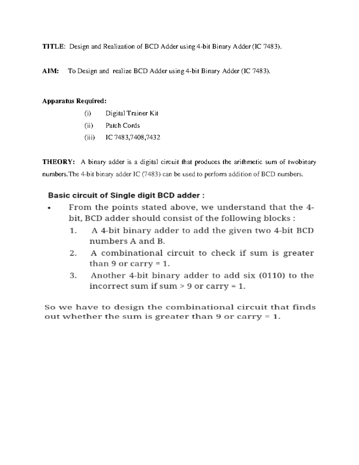 3 Design And Realization Of Bcd Adder Using 4 Bit Binary Adder Ic