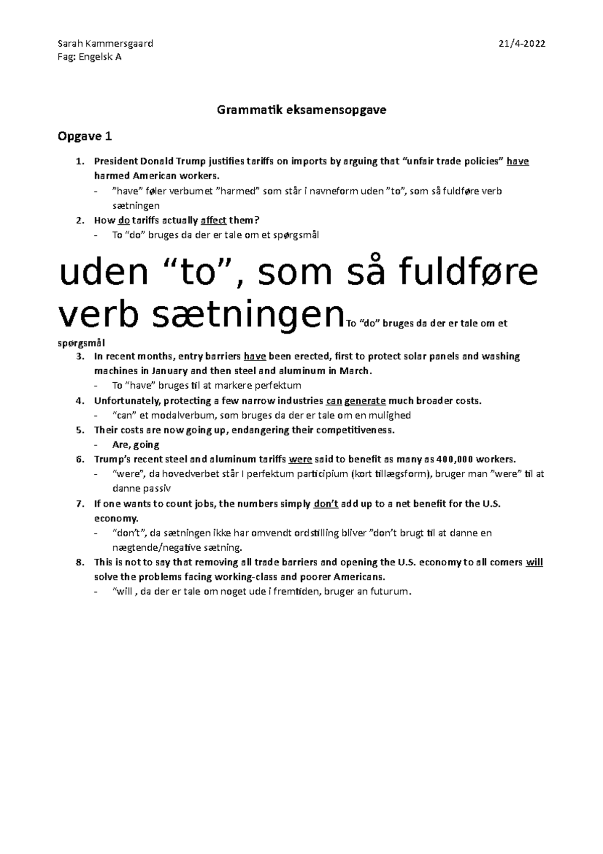 Engelsk gramatijk opgave Sarah - Sarah Kammersgaard 21/4- Fag: Engelsk A Grammatik ...