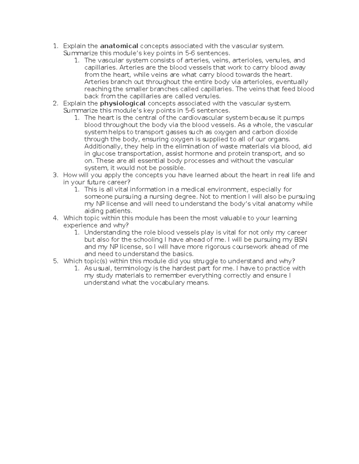 A&P II Reflection Module 3 - Explain the anatomical concepts associated with the vascular system ...