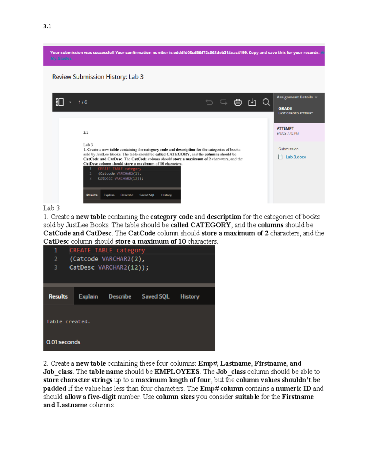 Lab 3 - TABLE CREATION AND MANAGEMENT - Lab 3 Create a new table ...