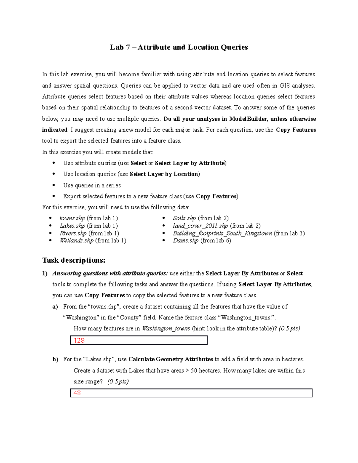 Lab 7 Attribute And Location Queries Lab 7 Attribute And Location Queries In This Lab 