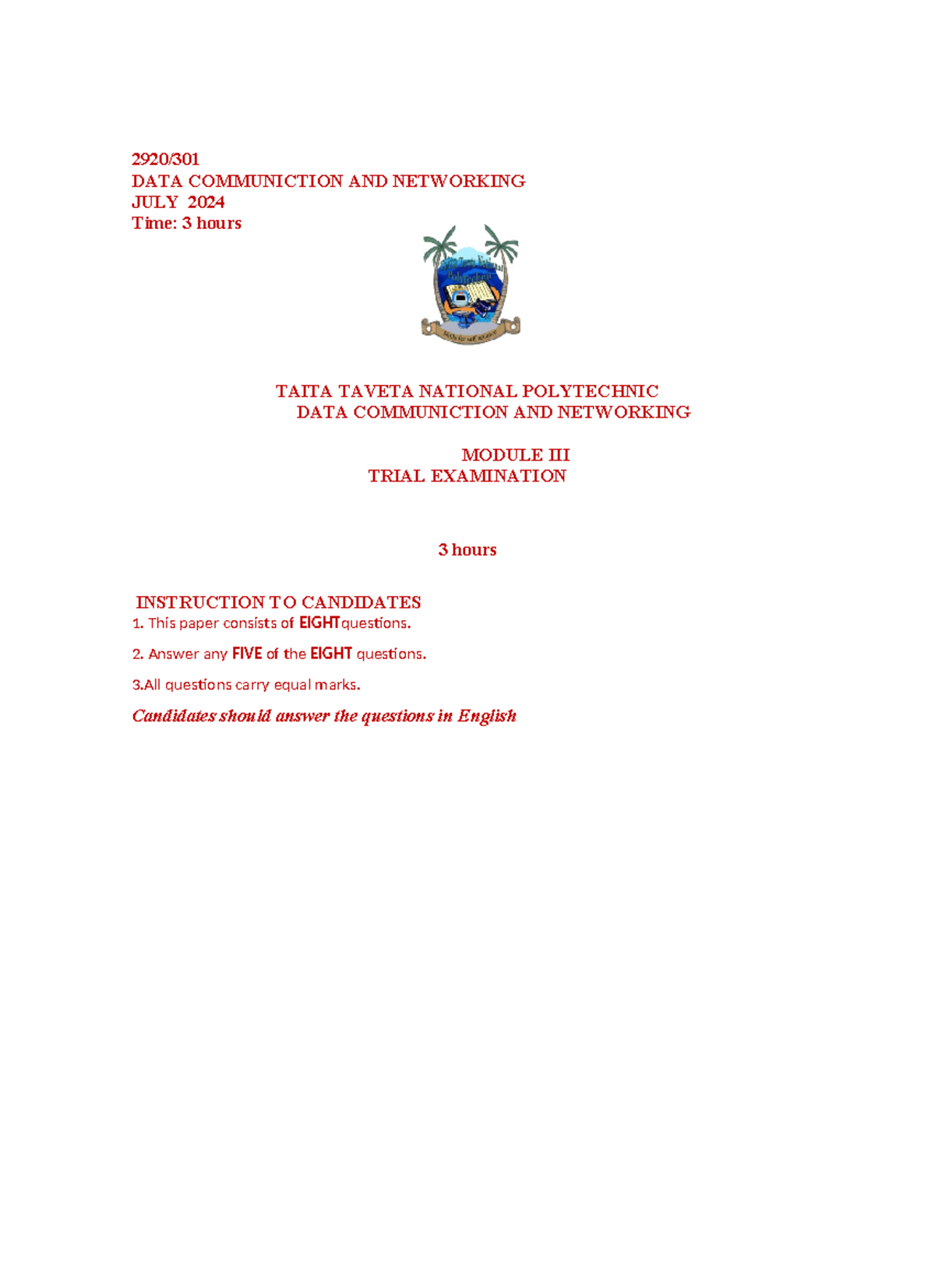 2019 Trial EXAM - Revision paper - Information Technology - 2920/ DATA ...