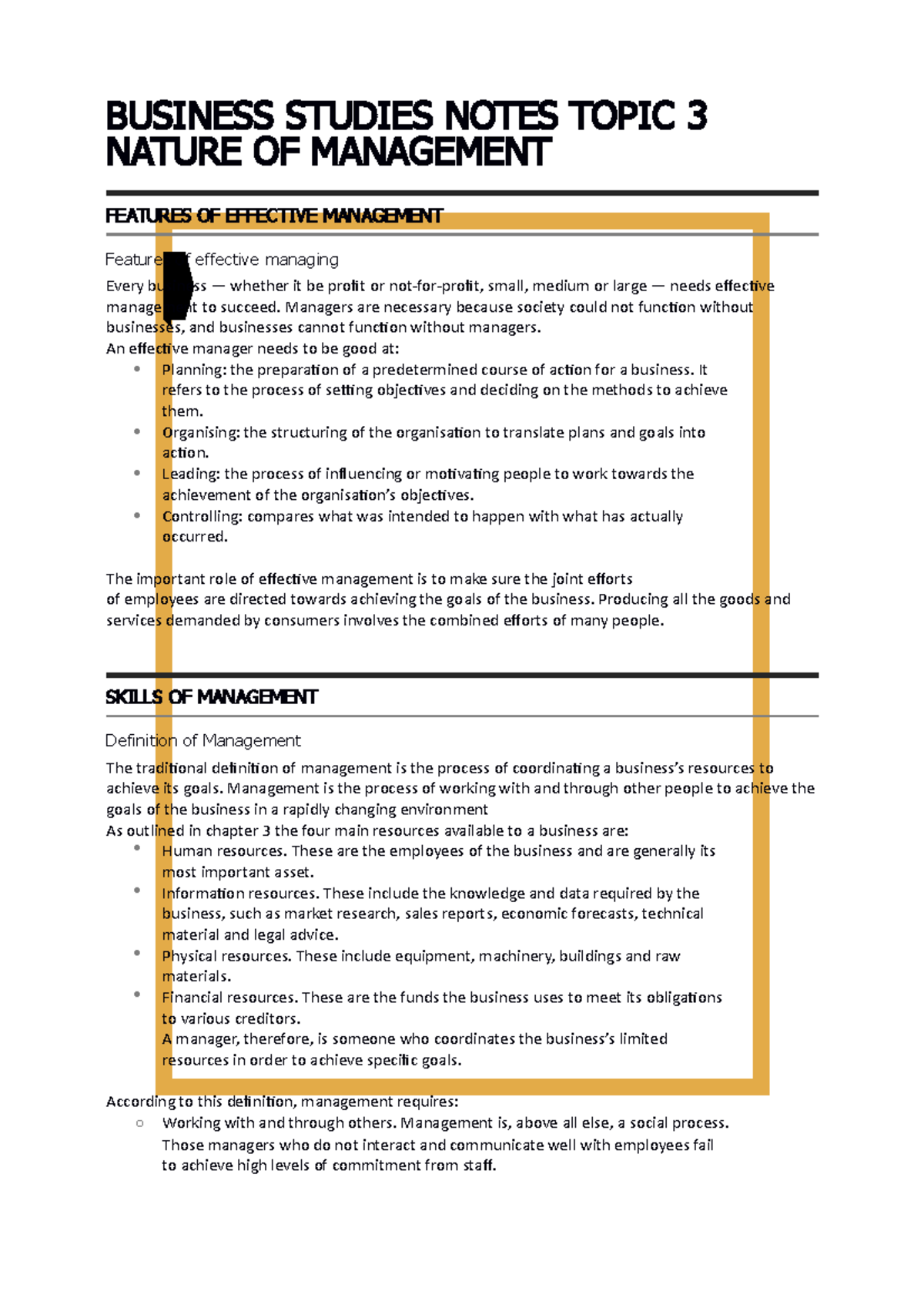 Business Studies Notes Topic 3 - BUSINESS STUDIES NOTES TOPIC 3 NATURE ...