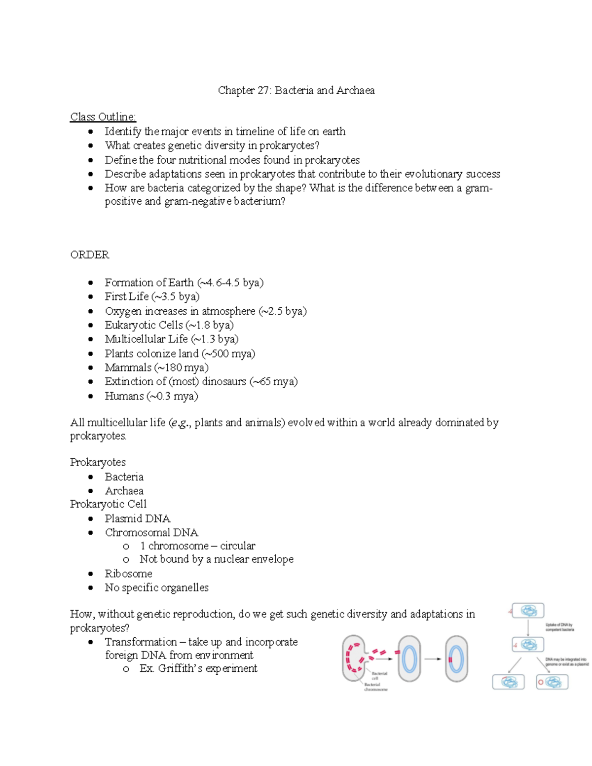 BCOR 012 - Module 3 - Chapter 27: Bacteria and Archaea Class Outline: - Identify the major ...