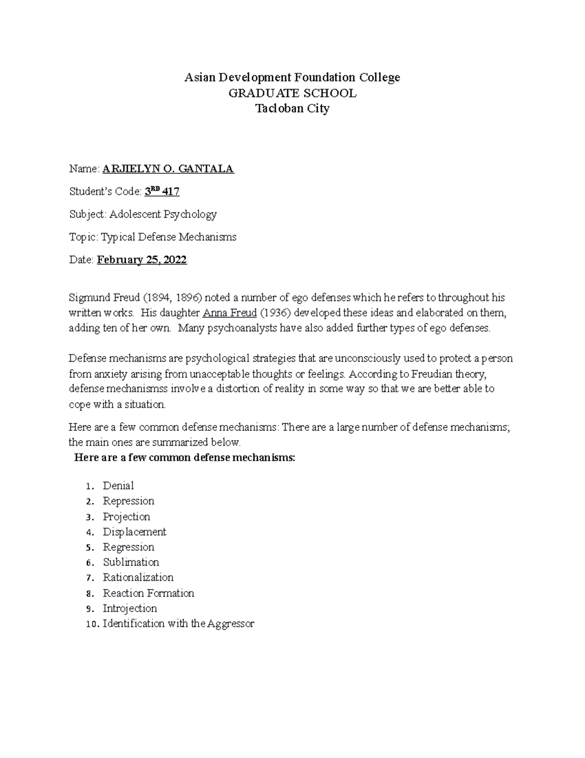 AP417 Midterm EXAM Arjielyn O. Gantala - Asian Development Foundation ...