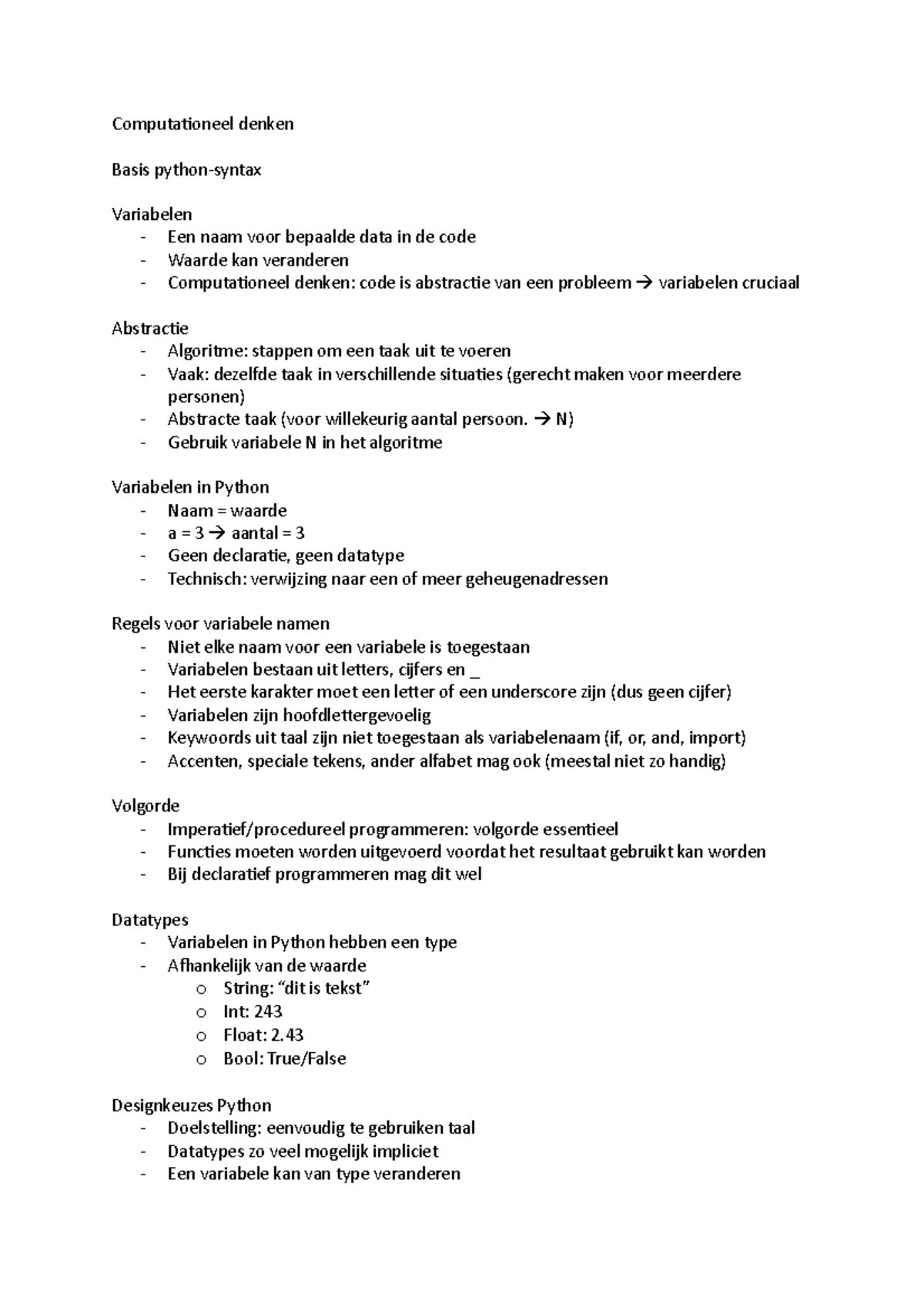 Computationeel denken aantekeningen hoorcolleges midterm ...