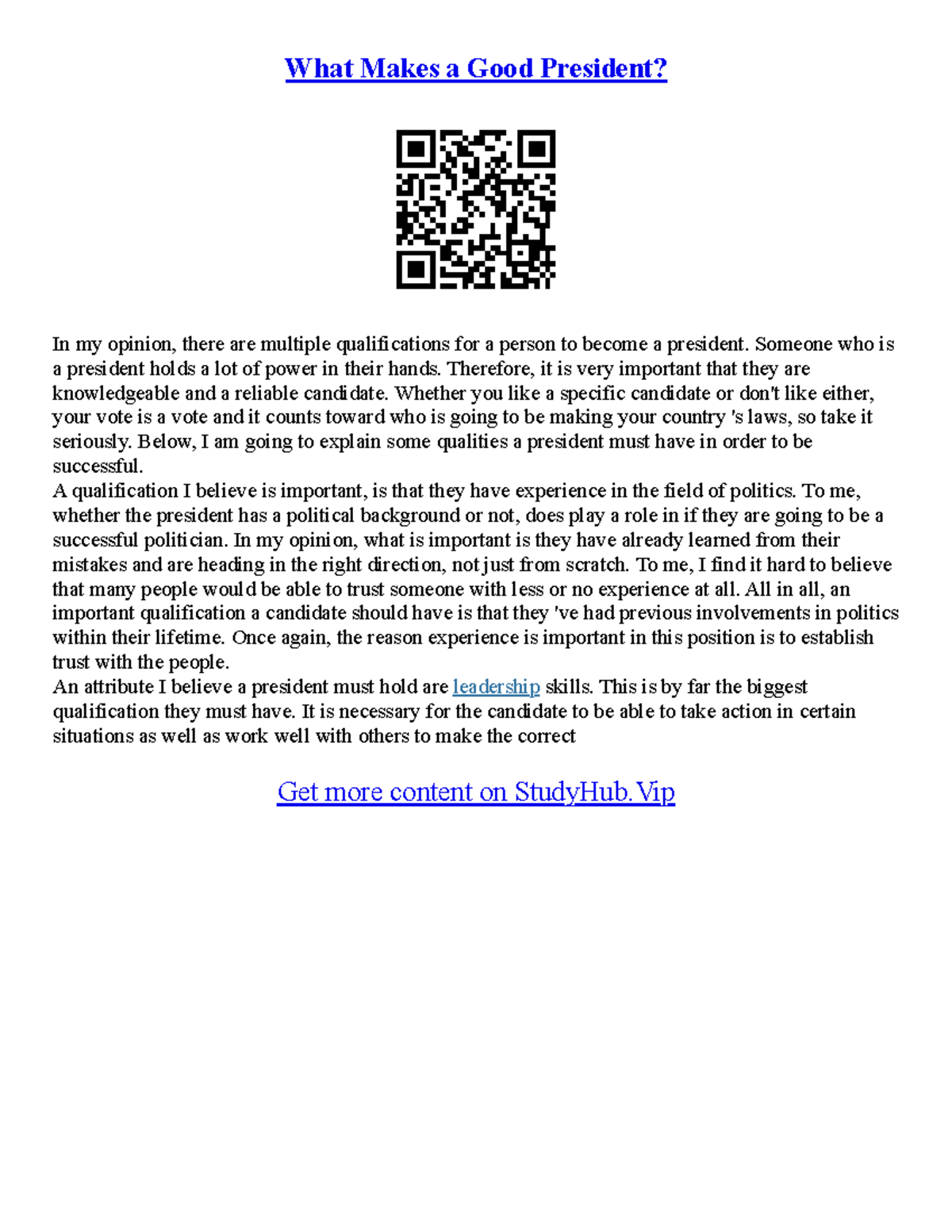 If I Were A President Essay - What Makes a Good President? In my ...