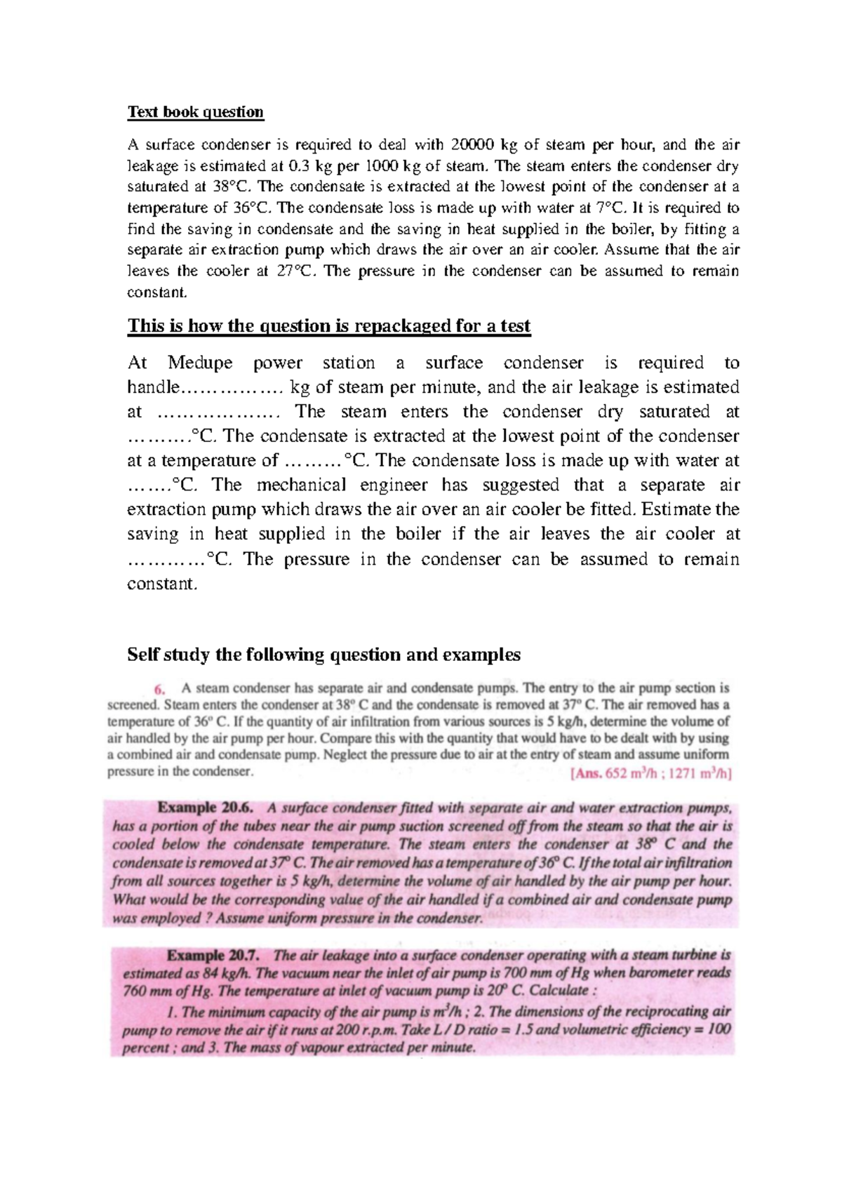 Condenser Tutorial - Text book question A surface condenser is required ...