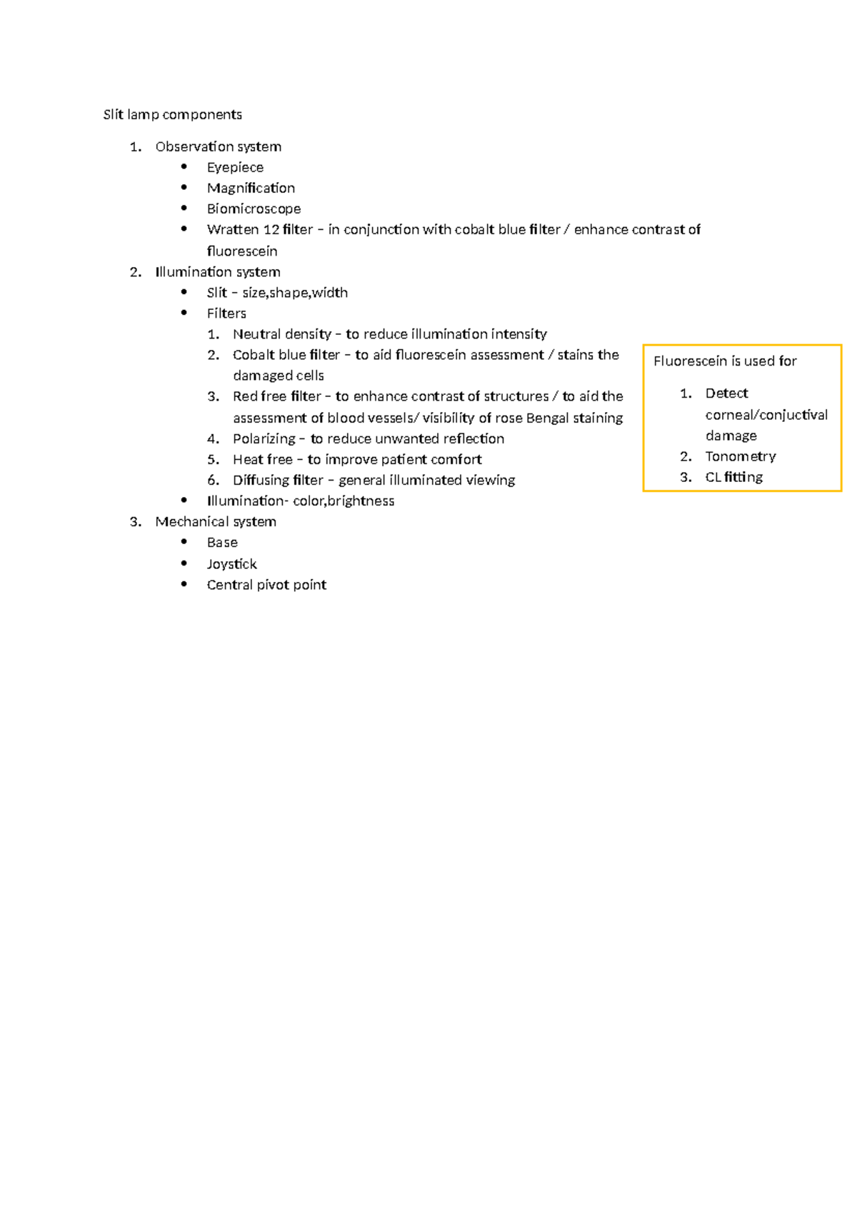 Slit lamp components - simple note - Slit lamp components 1 ...