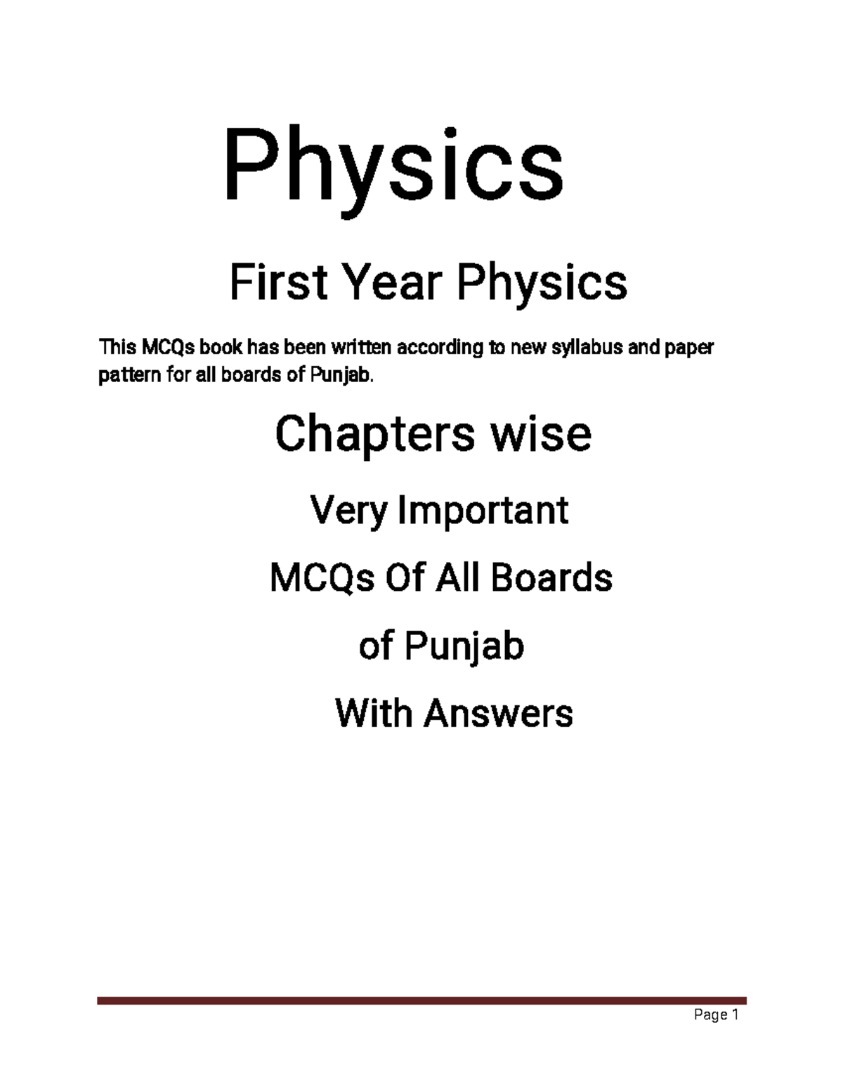 MCQS 1st Physics - Mcqs - Page 1 Physics FirstYearPhysics - Studocu