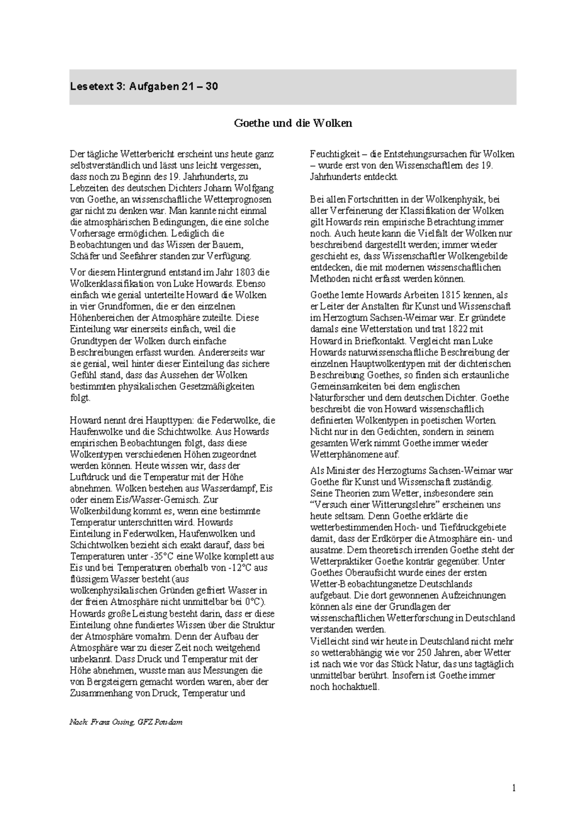 Lv-3 - Summary Thiết kế đồ họa - Lesetext 3: Aufgaben 21 – 30 Goethe und die Wolken Der tägliche ...