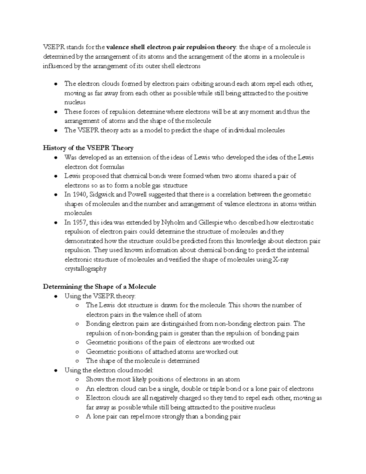 The Vsepr Theory Shapes of Molecules - VSEPR stands for the valence ...