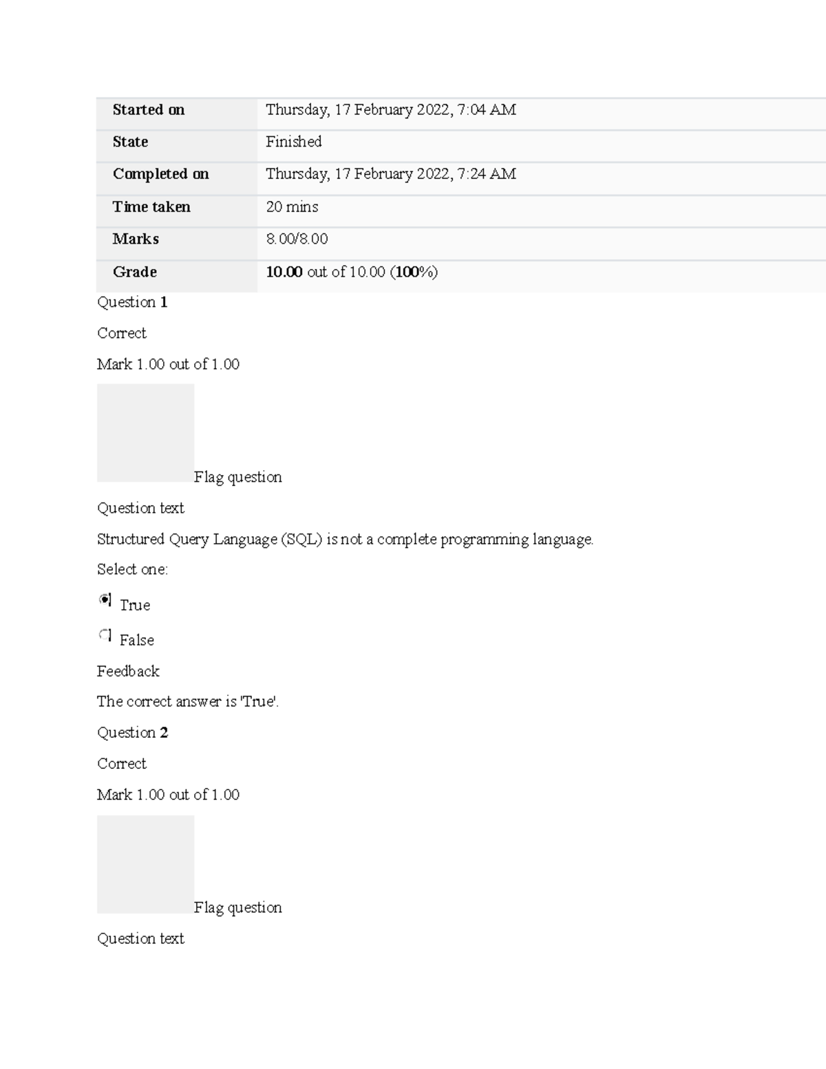 CS 2203 UNIT 4 SELF QUIZ - completed self-quiz with answers - Started on Thursday, 17 February ...