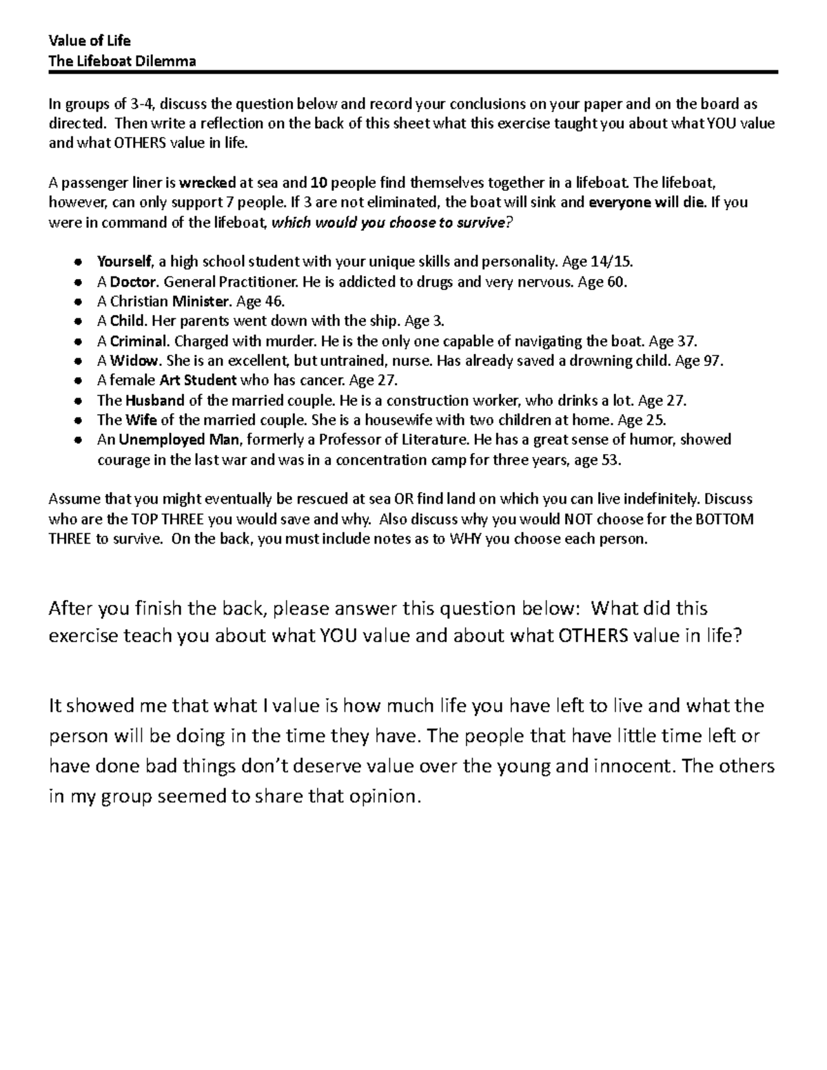 The Value Of Life Lifeboat - Value of Life The Lifeboat Dilemma In ...