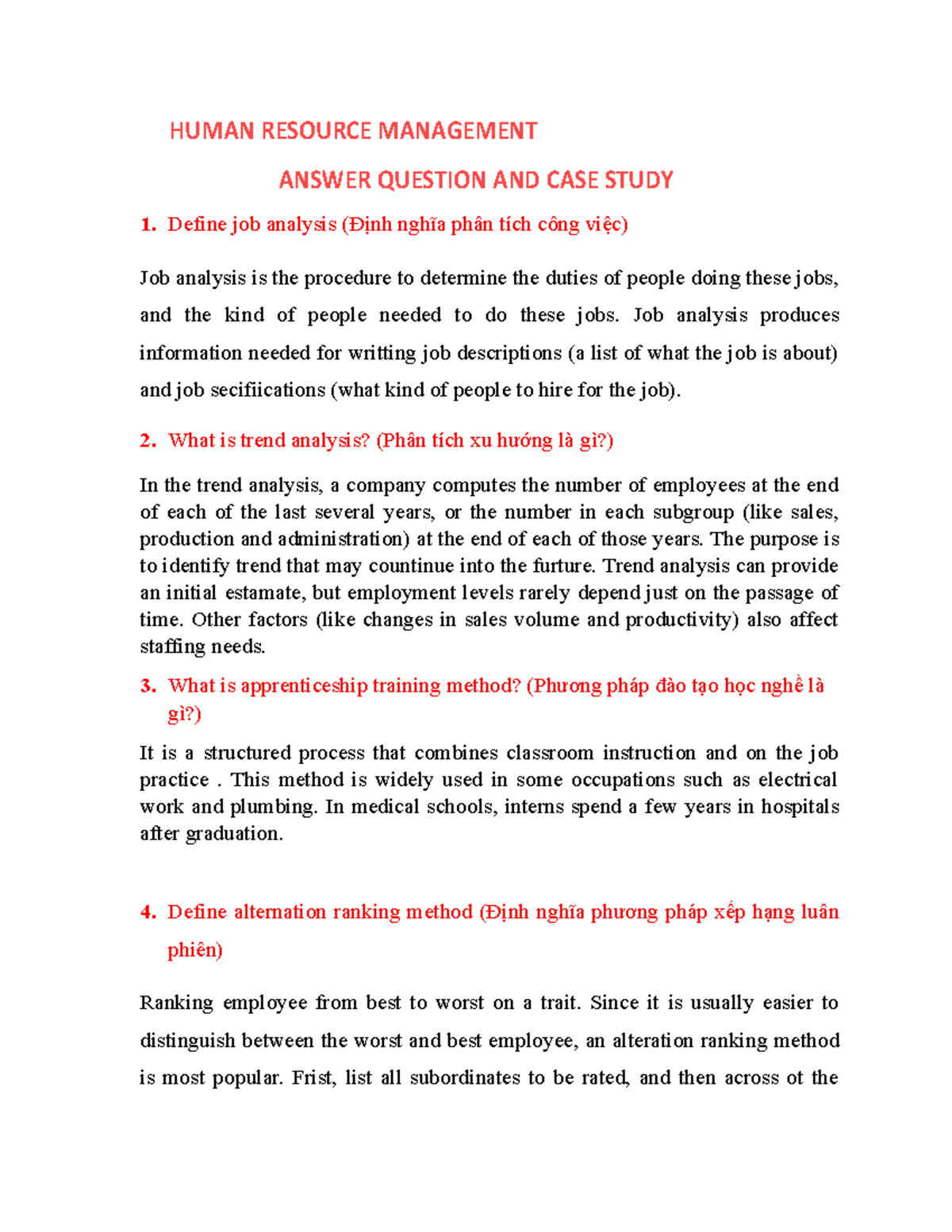 Ôn thi QT Nhân Sự 1 - chúc mừng - HUMAN RESOURCE MANAGEMENT ANSWER ...