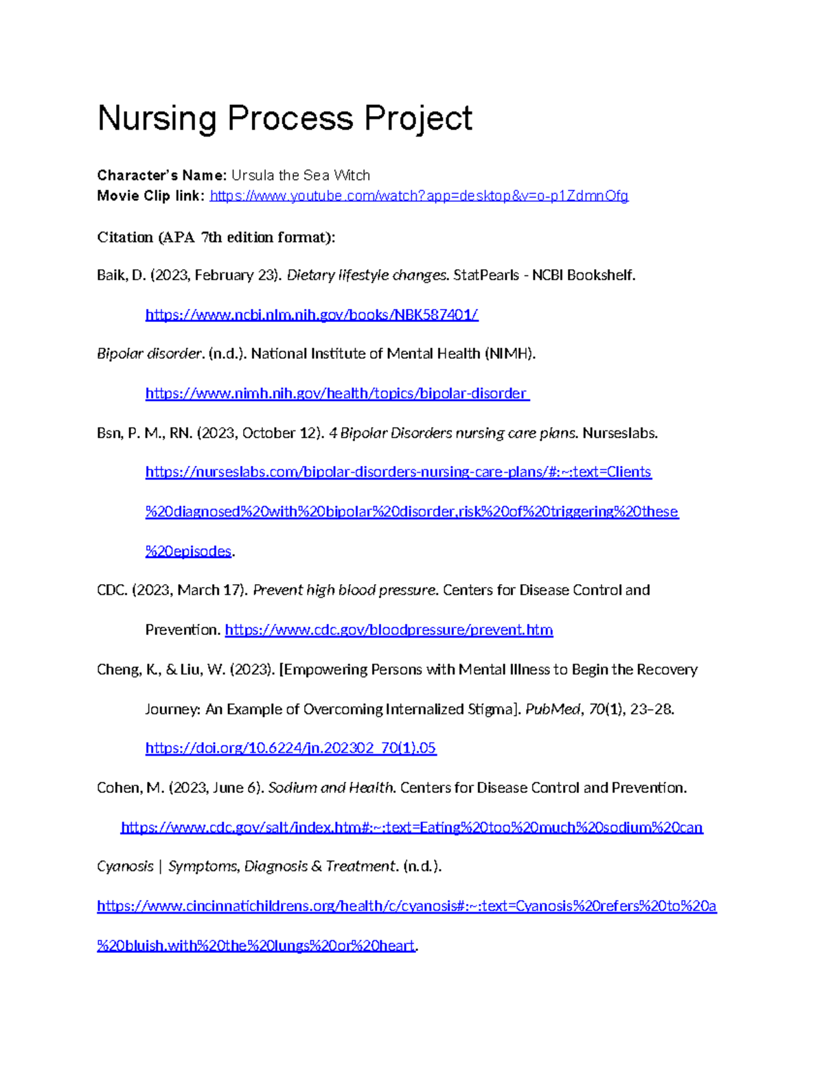 NUR211 Project Assessment-Recognizing Cues (4) (2) (1) (2) (3) (5) (2 ...