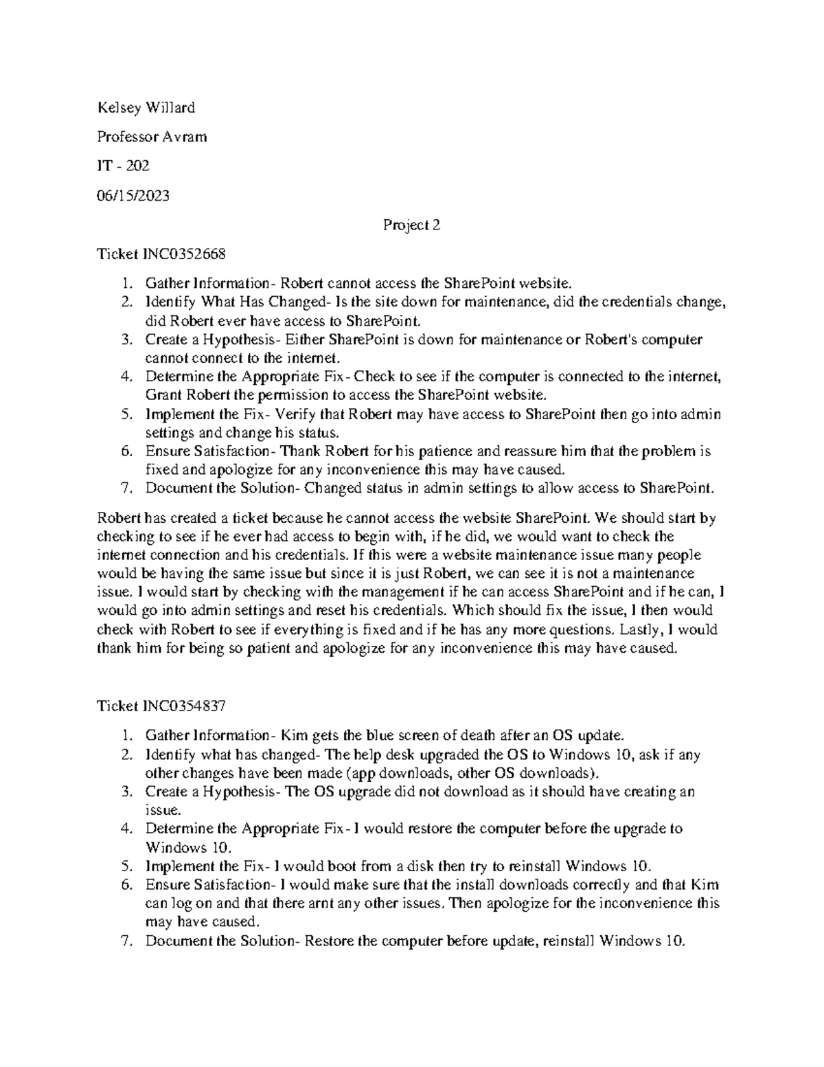 IT 202 Project 2 - abc - Kelsey Willard Professor Avram IT - 202 06/15 ...