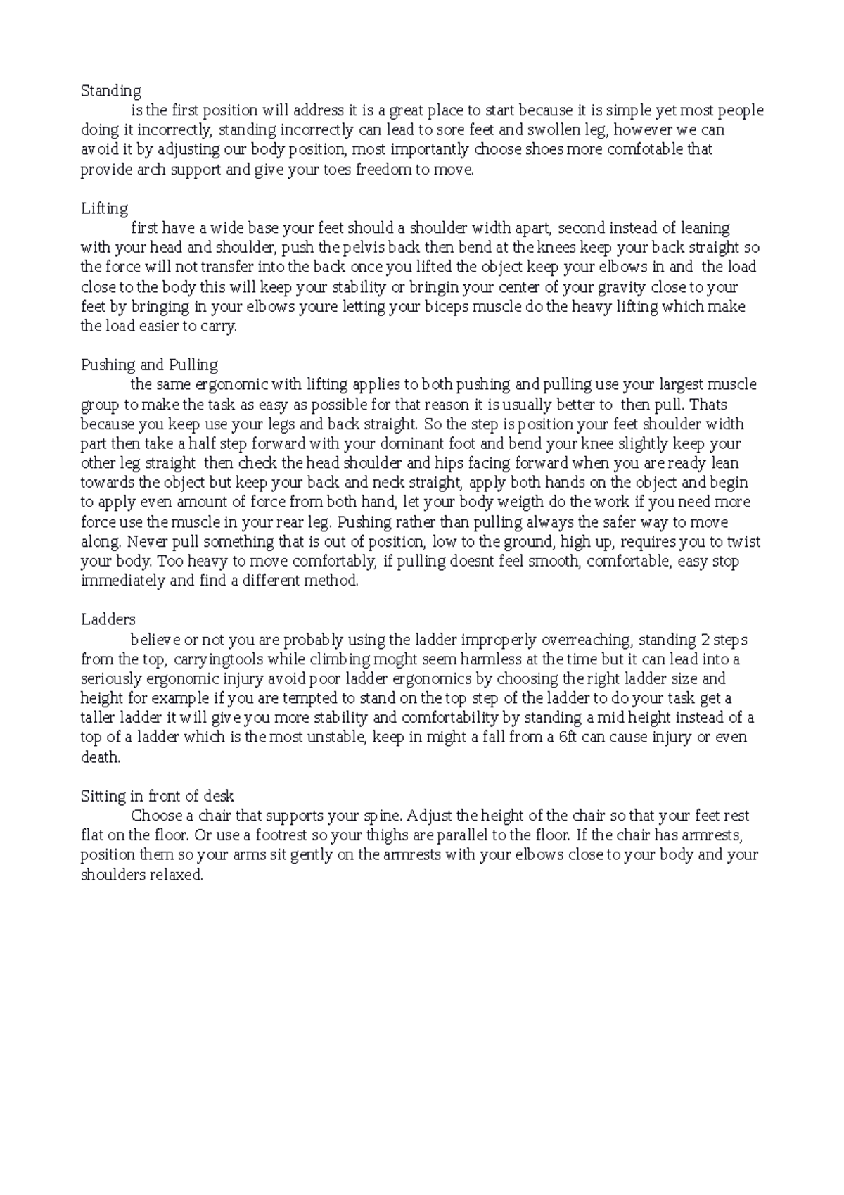 Ergonomicsdoc - Ergonomic Lecture - Standing is the first position will ...