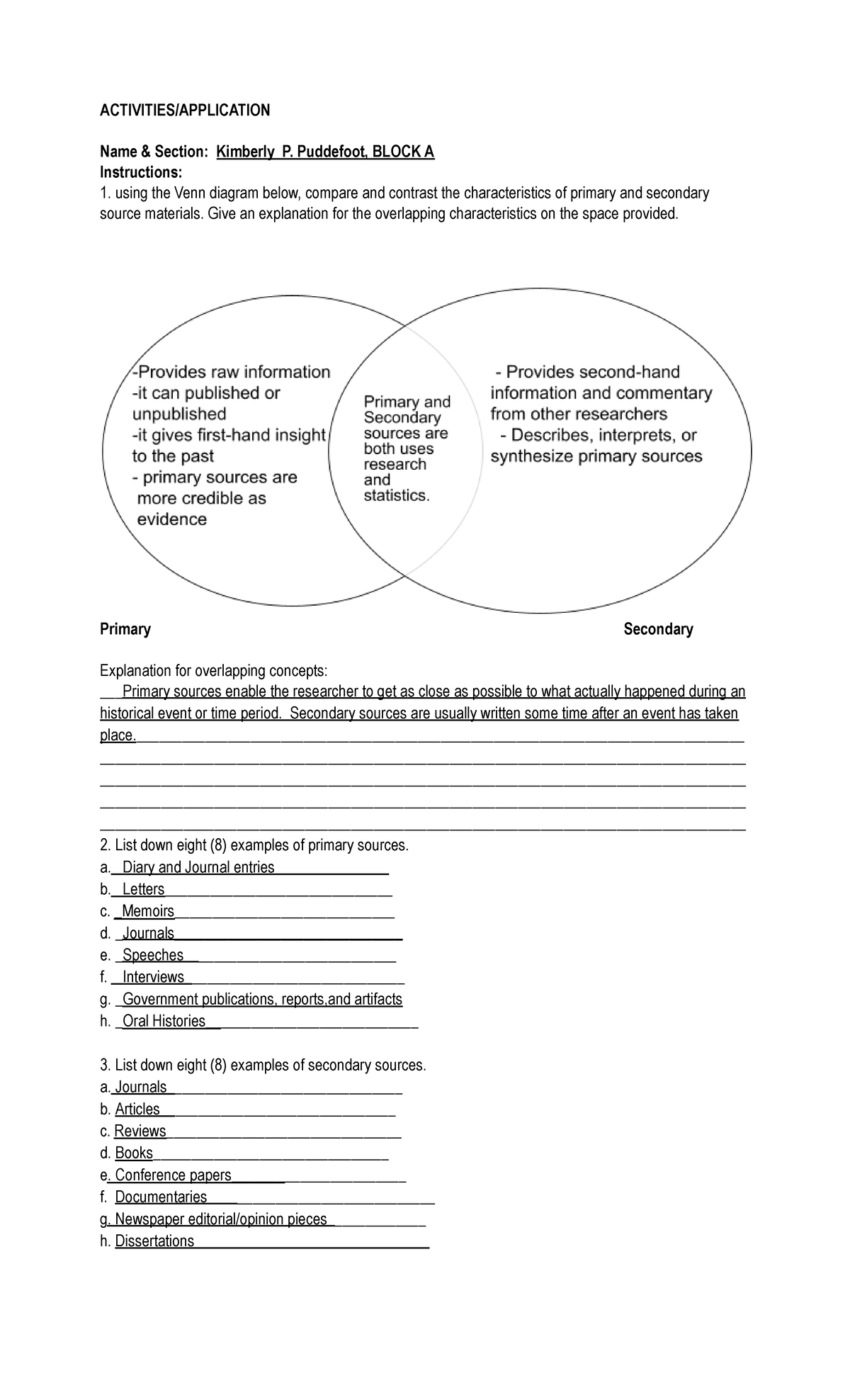 GE 2 Activity 1 - hi ihope this can help - ACTIVITIES/APPLICATION Name & Section: Kimberly P ...