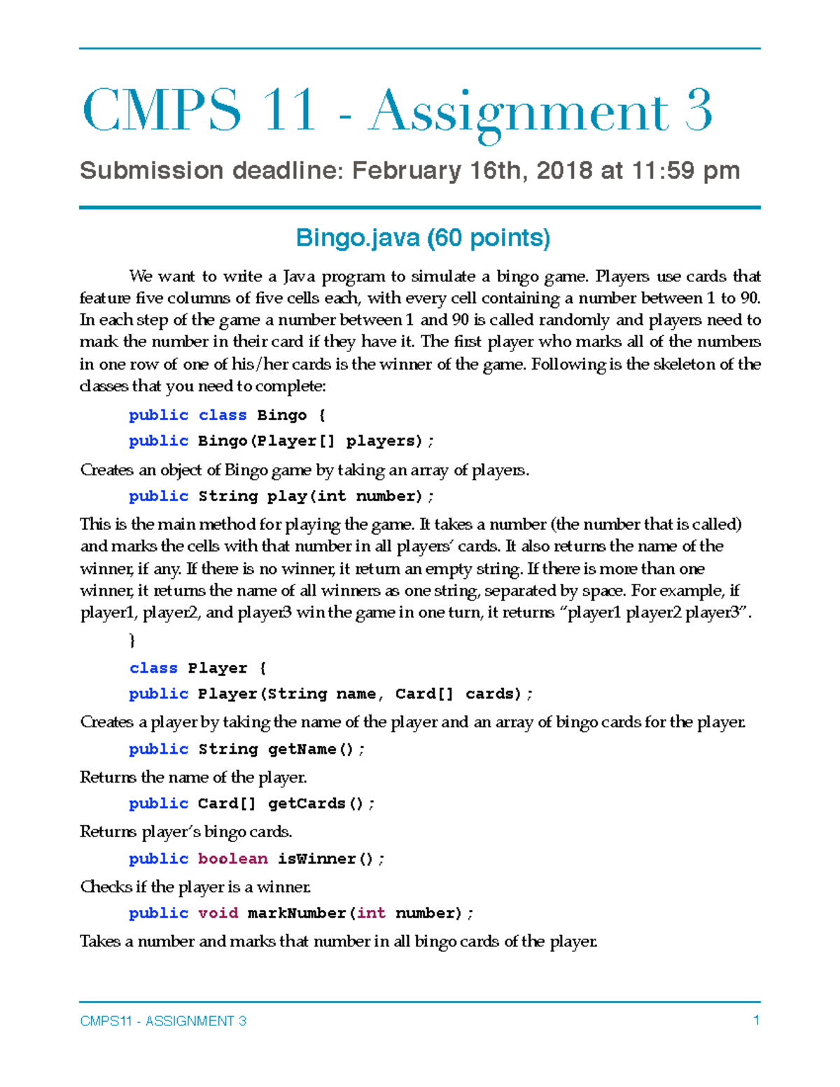 Assignment 3 - v2 - CMPS 11 - Assignment 3 Submission deadline: February 16th, 2018 at 11:59 pm ...