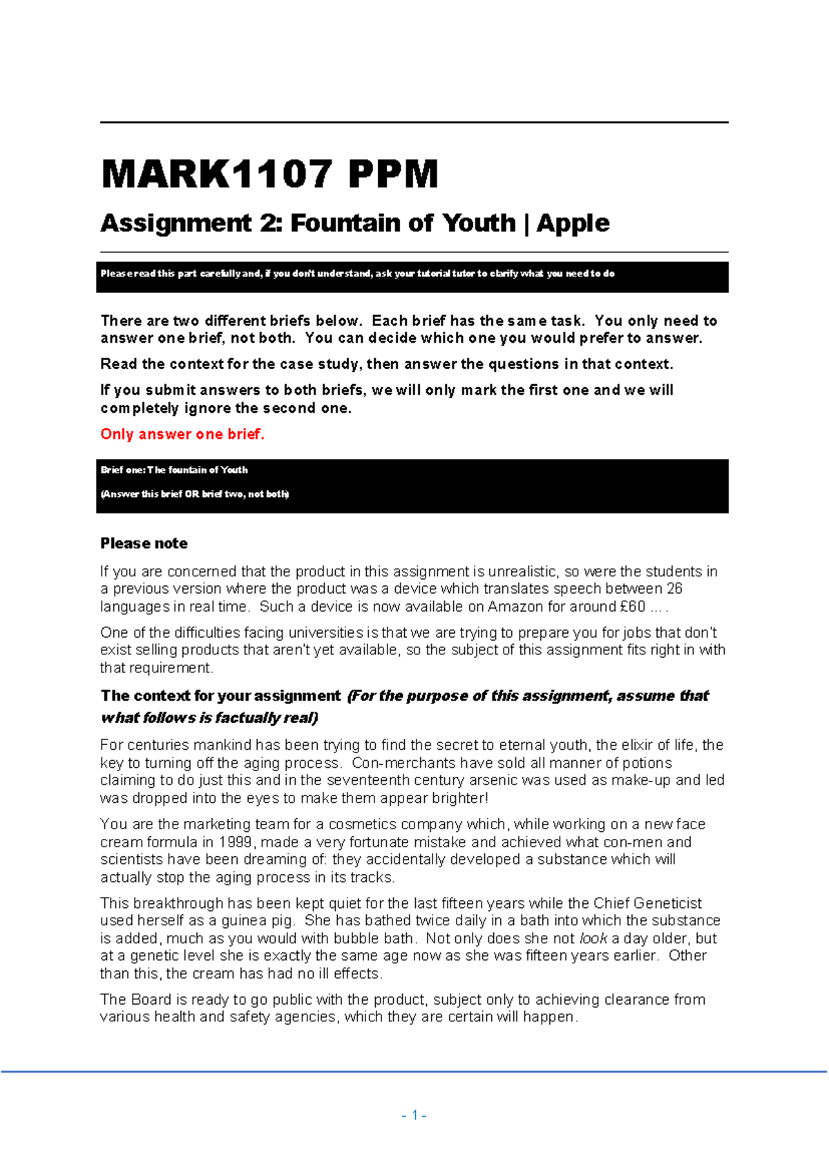 [Mark 1107]Assignment 02 brief(student) - MARK1107 PPM Assignment 2: Fountain of Youth | Apple ...