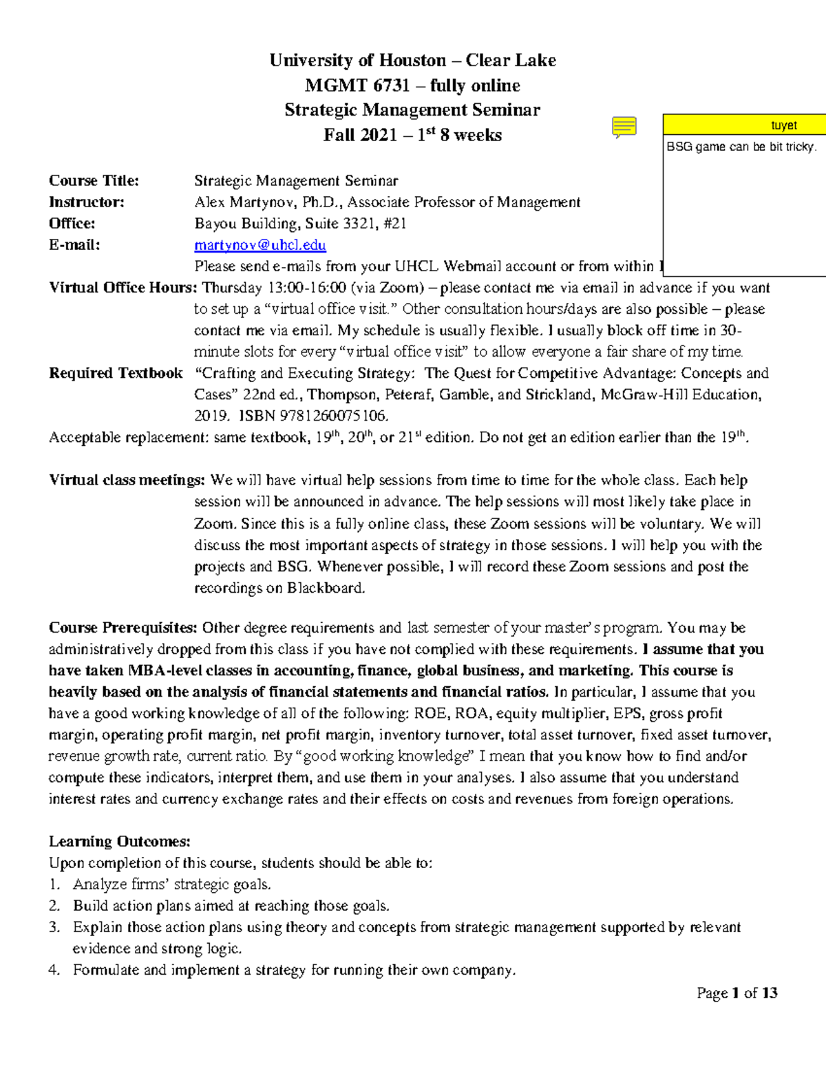 Syllabus MGMT 6731 fall 2021 8W1 OLD Syllabus - University of Houston ...