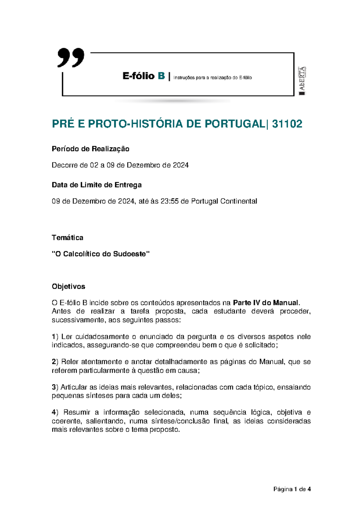 E Folio B instruções de realização - PRÉ E PROTO-HISTÓRIA DE PORTUGAL ...