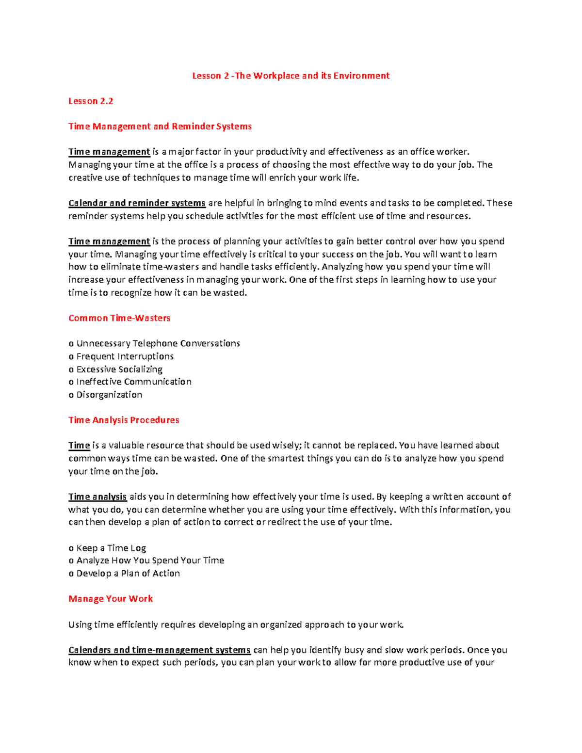 Lesson 2.2. The Workplace and its Environment - Lesson 2 - The ...