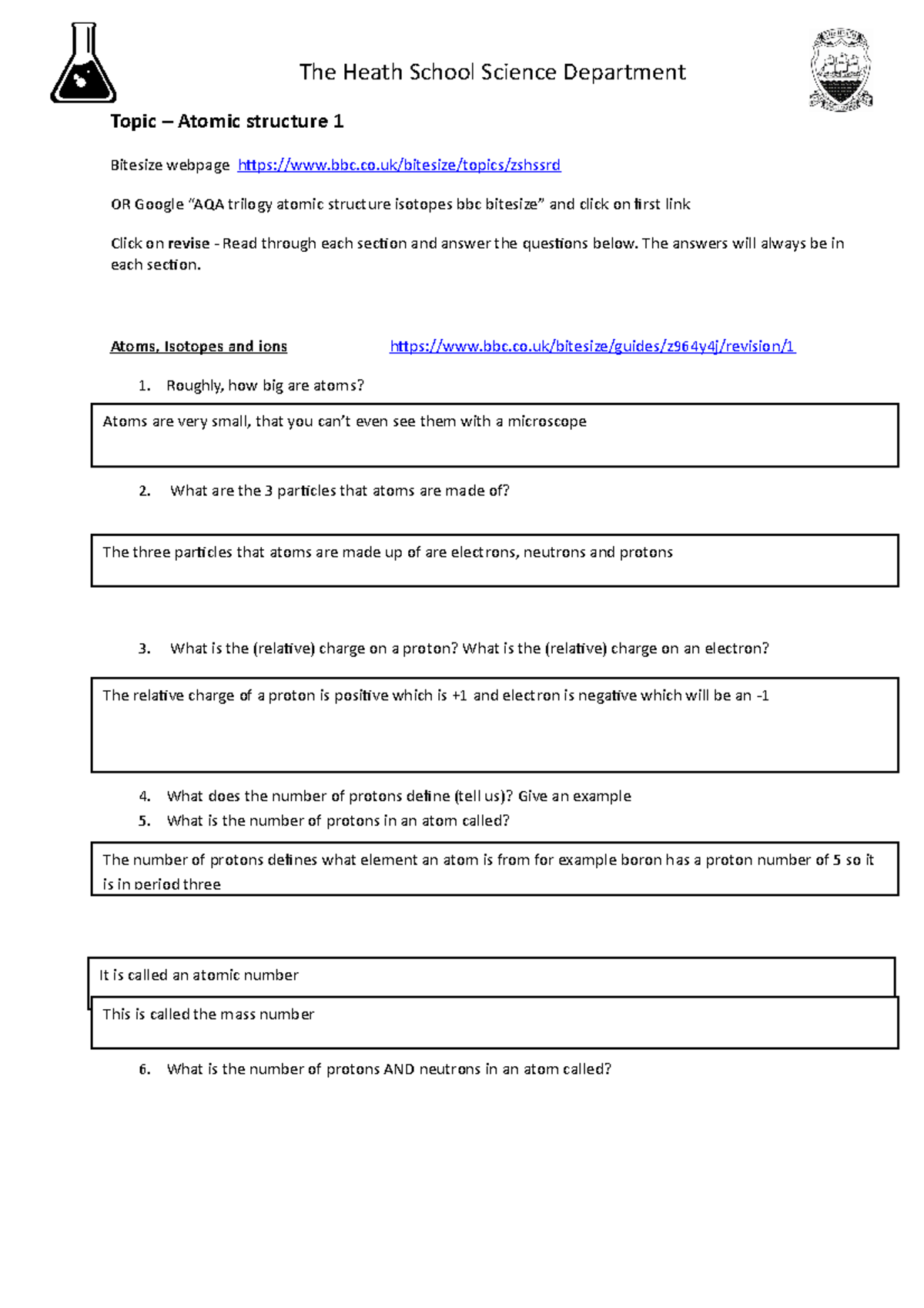 Atomic structure 1~ katie - Topic – Atomic structure 1 Bitesize webpage ...