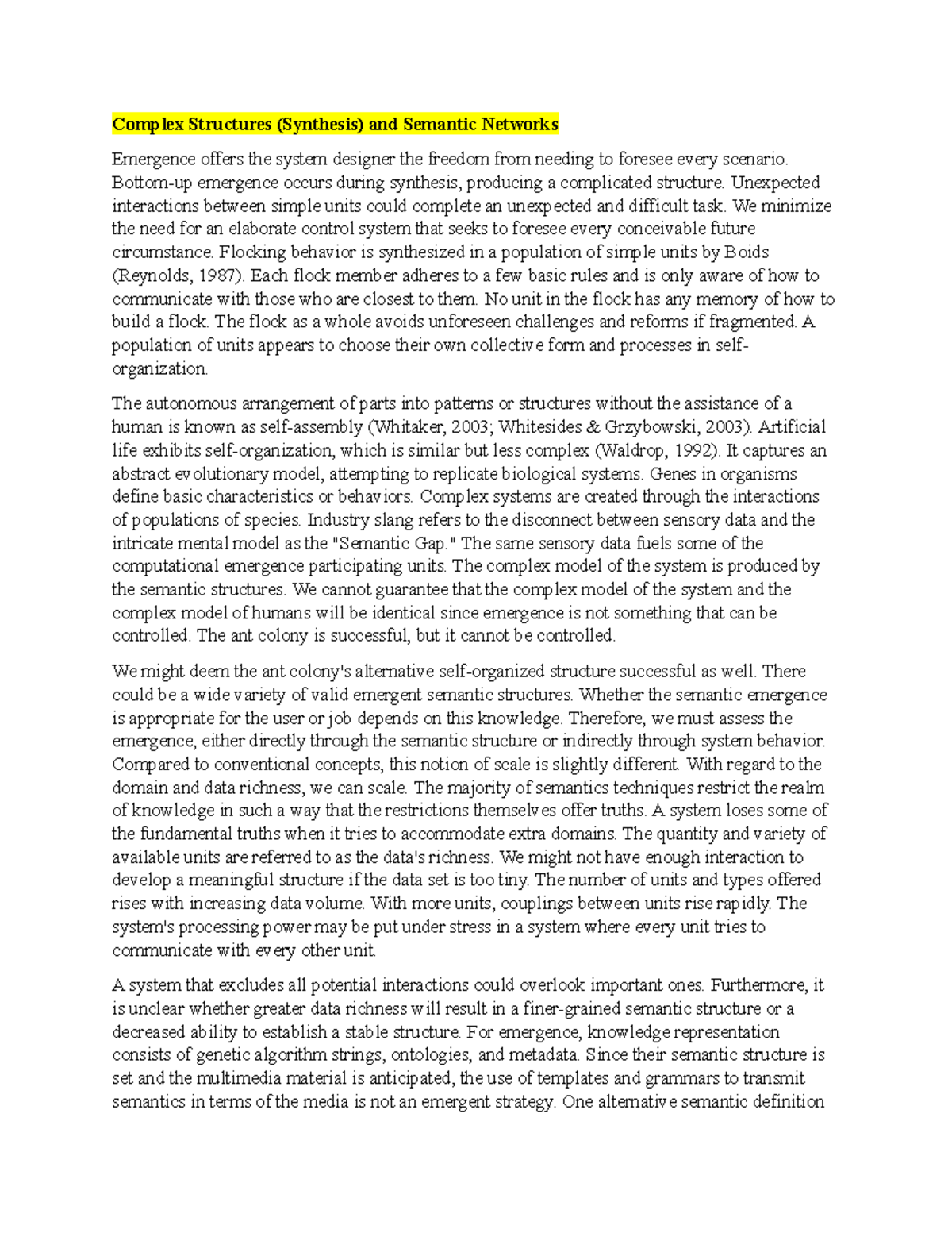 Complex Structures (Synthesis) and Semantic Networks - Bottom-up ...