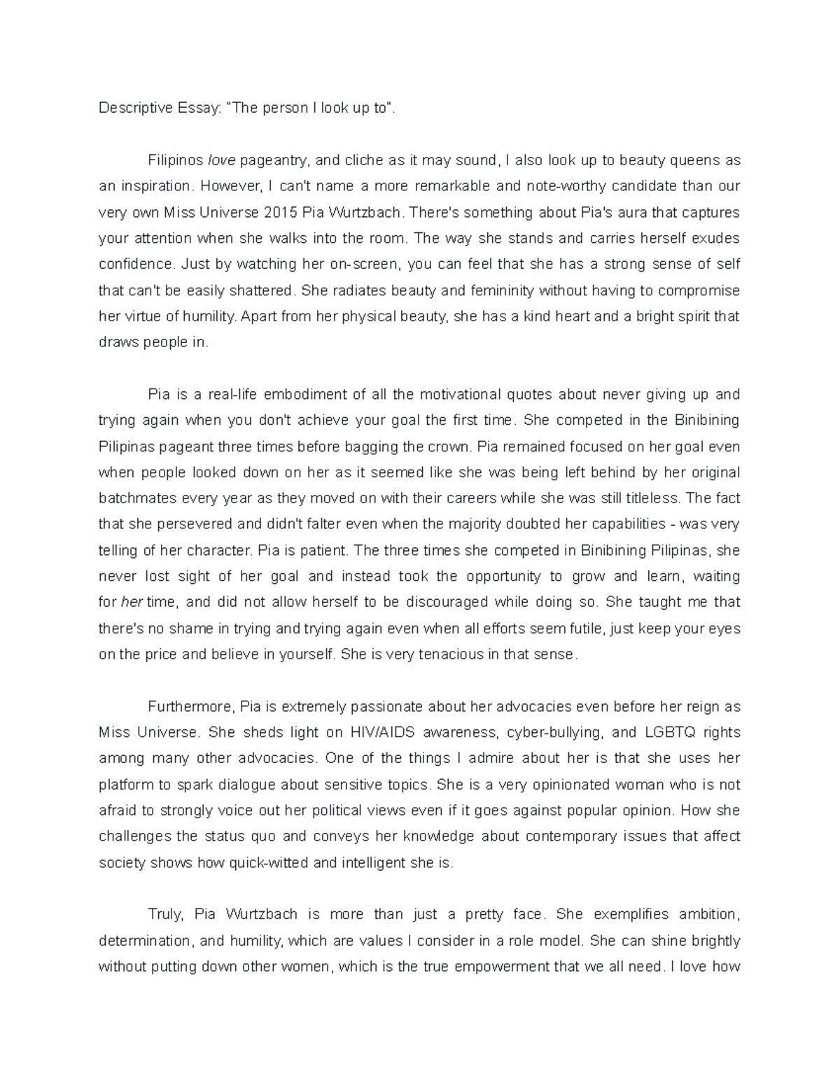 Descriptive Essay about the person I look up to - Descriptive Essay ...