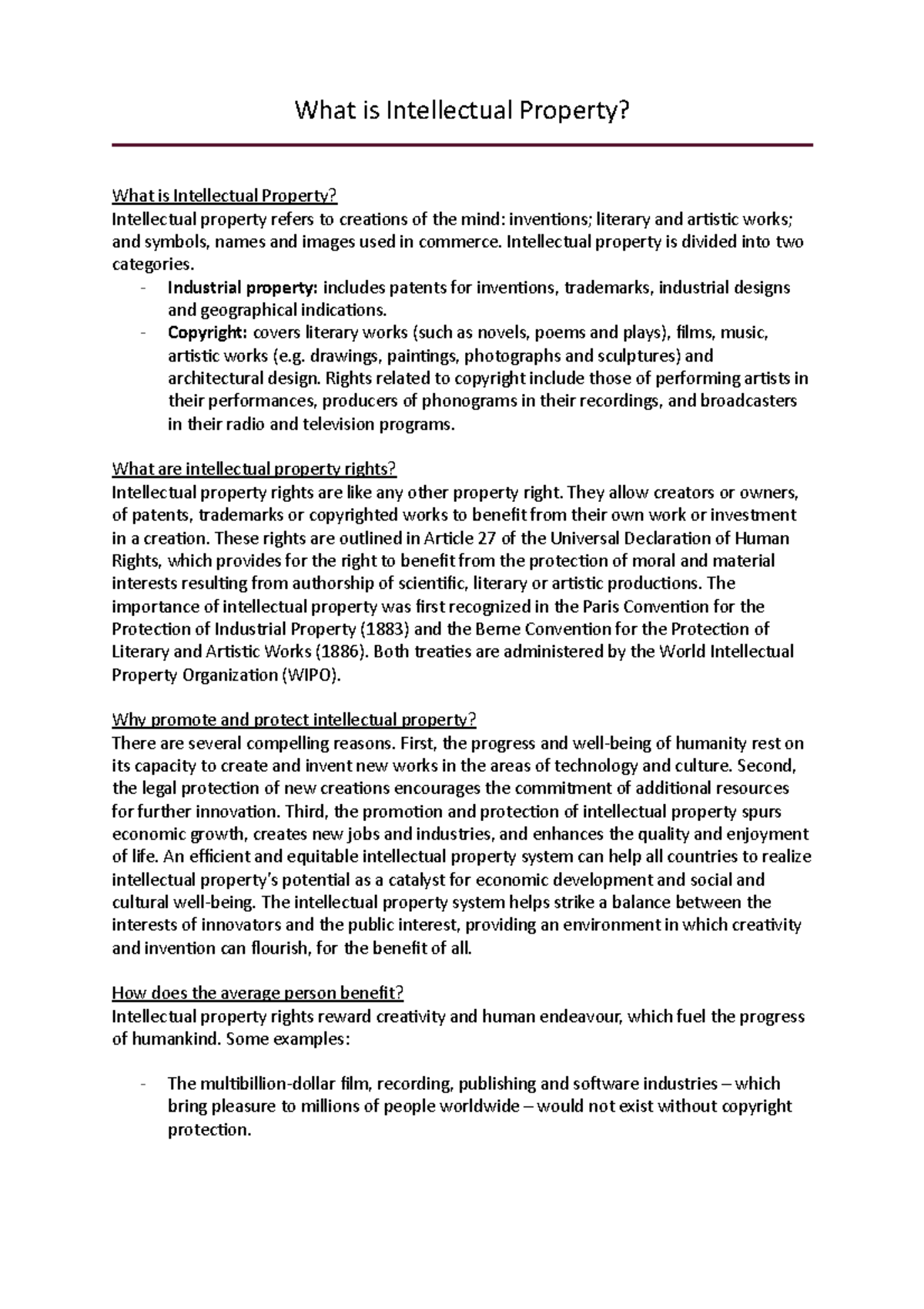 Introduction to IP Law - Notes - What is Intellectual Property? What is ...