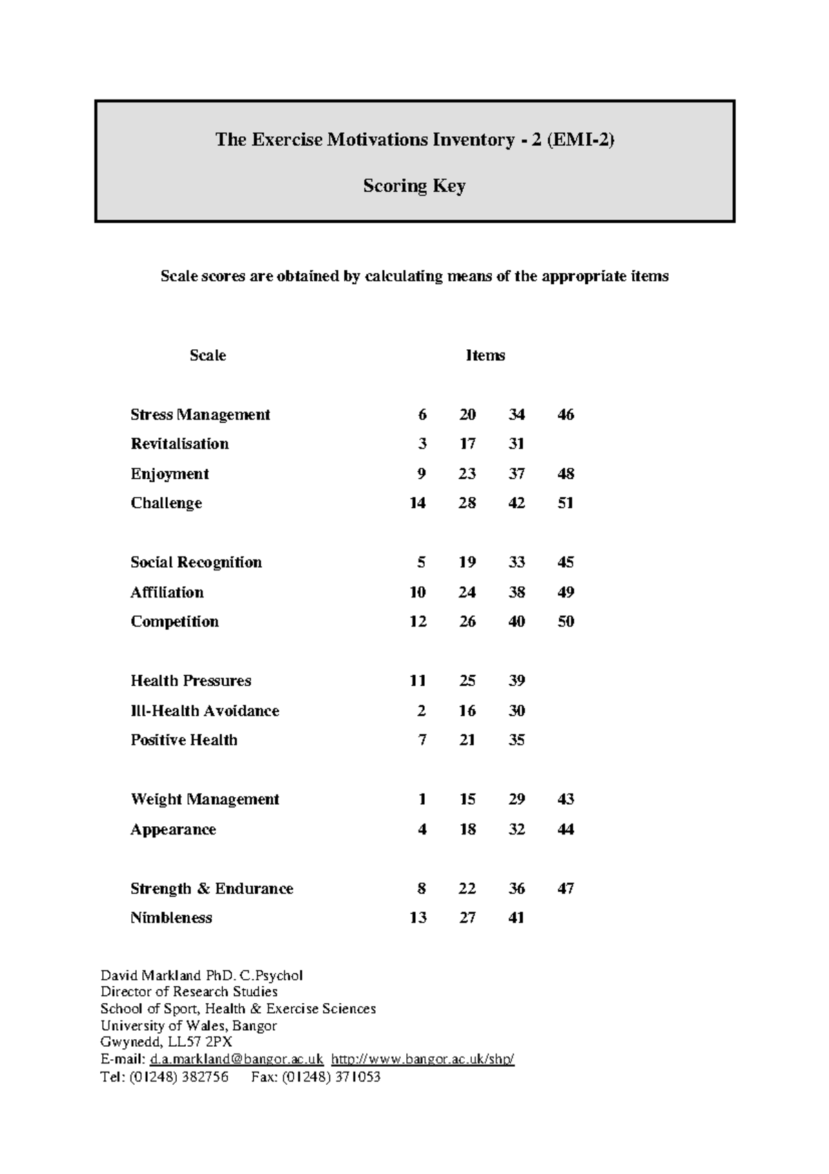 Emi2key - inventory - The Exercise Motivations Inventory - 2 (EMI-2 ...