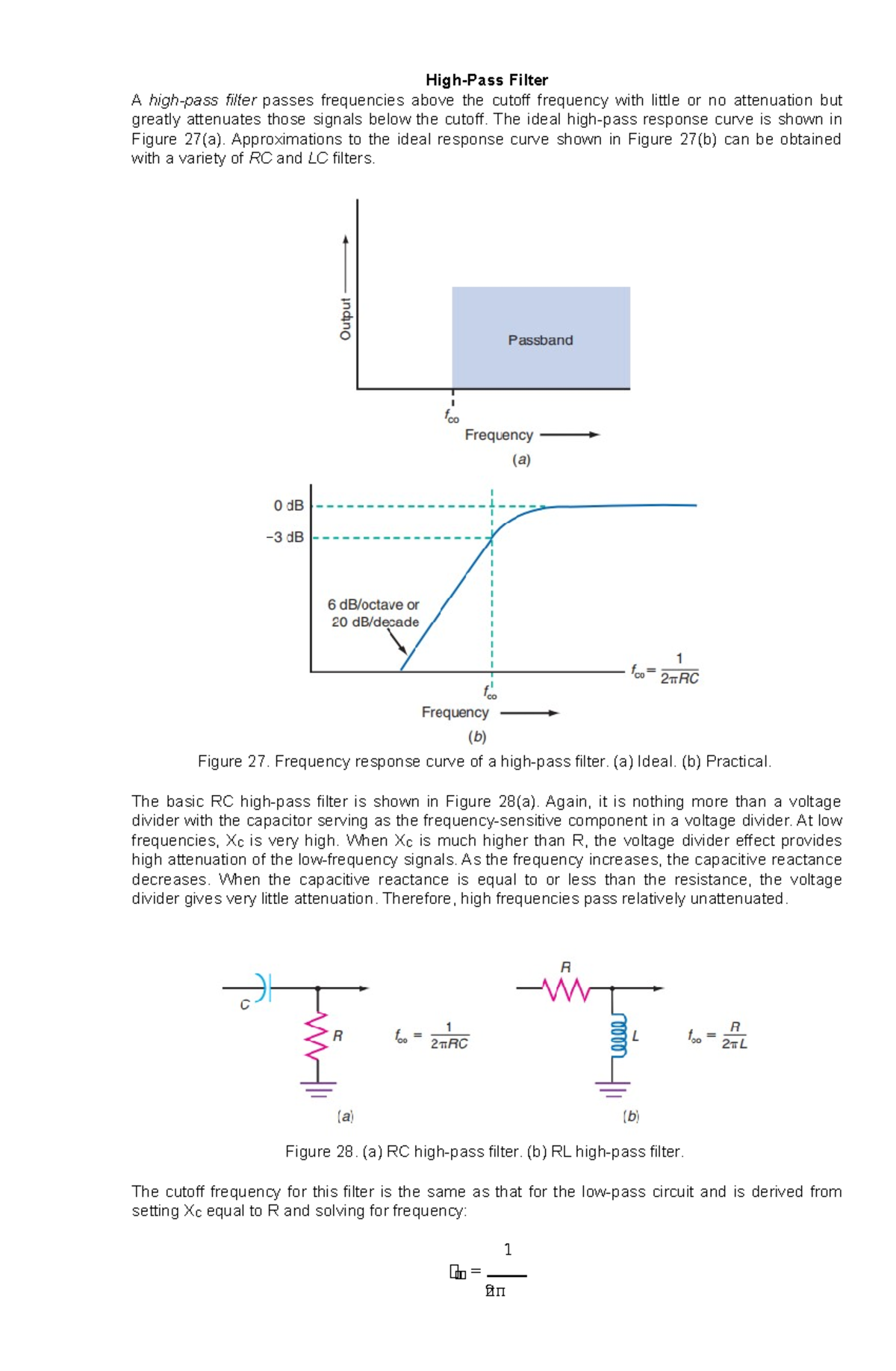 High-Pass Filter - The ideal high-pass response curve is shown in Figure 27(a). Approximations ...