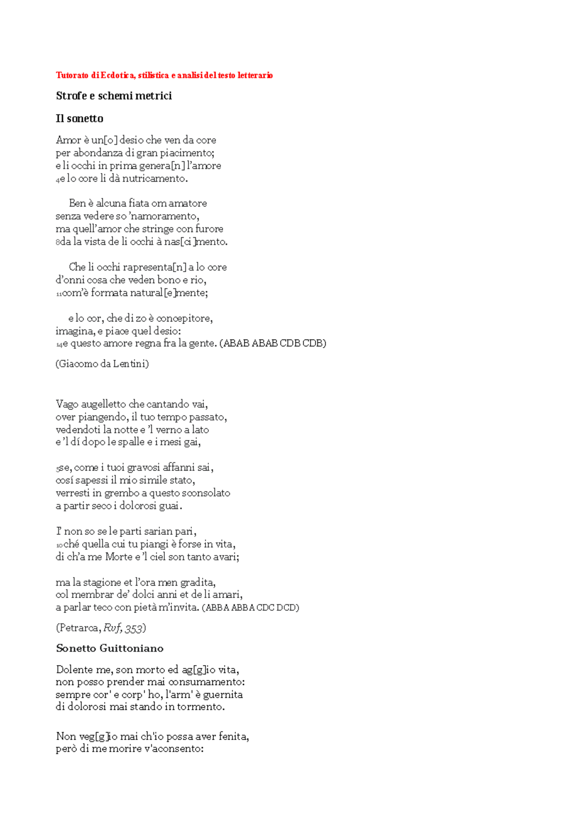 Strofe e schemi metrici - Tutorato di Ecdotica, stilistica e analisi ...