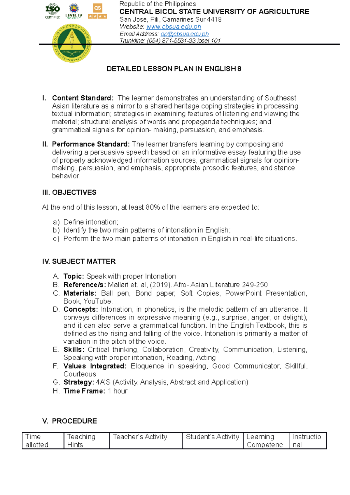 Detailed Lesson PLAN IN English 8 rica - DETAILED LESSON PLAN IN ...