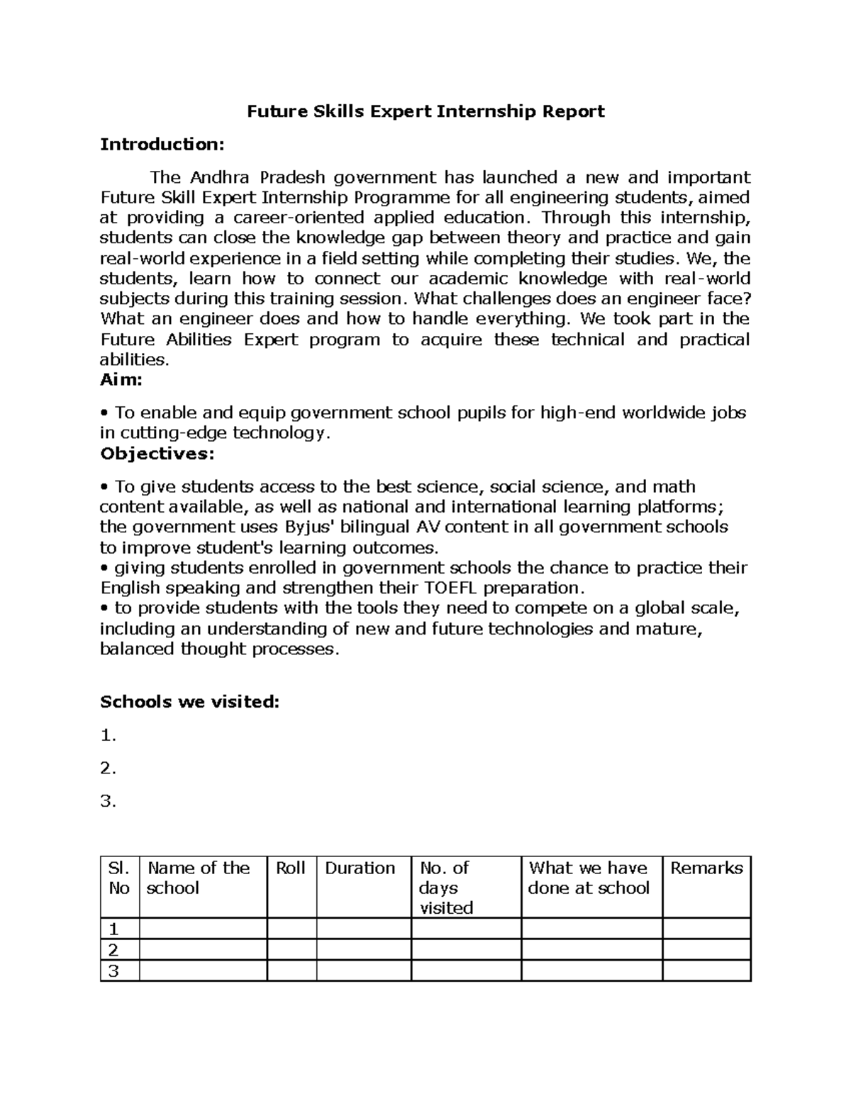 Futur skill expert - Future Skills Expert Internship Report Introduction: The Andhra Pradesh ...