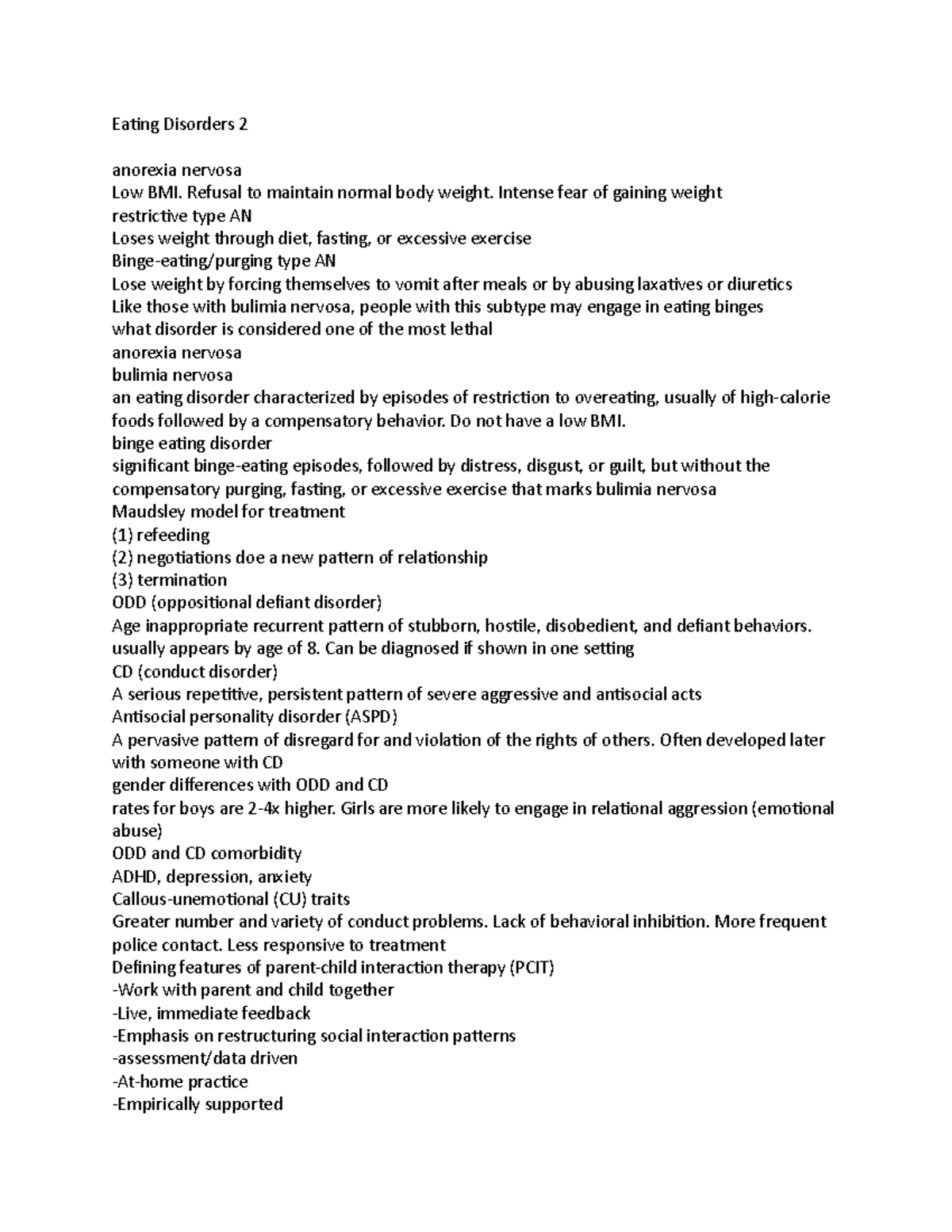 Eating Disorders 2 - Class Notes 2nd Exam. - Eating Disorders 2 ...