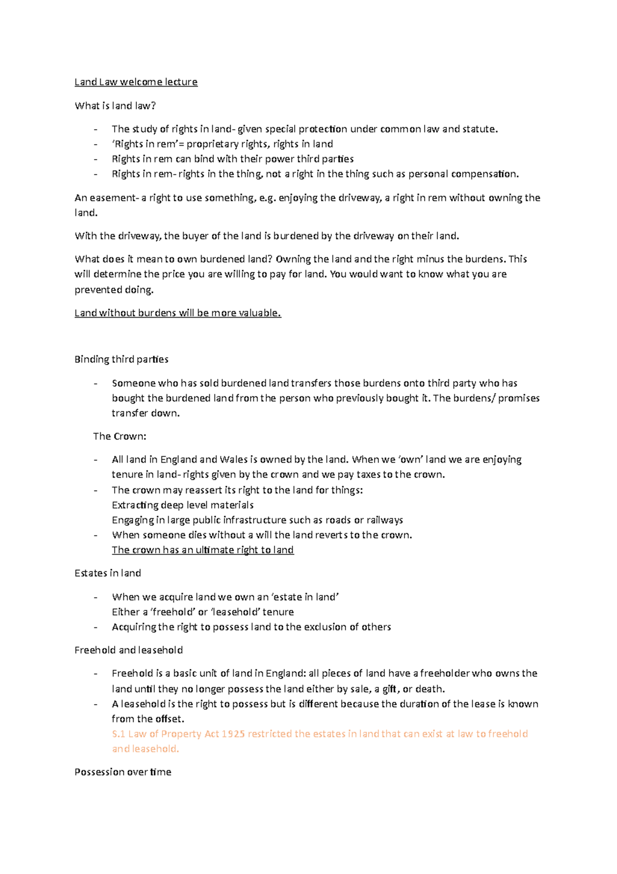 Land Law welcome lecture - ‘Rights in rem’= proprietary rights, rights ...