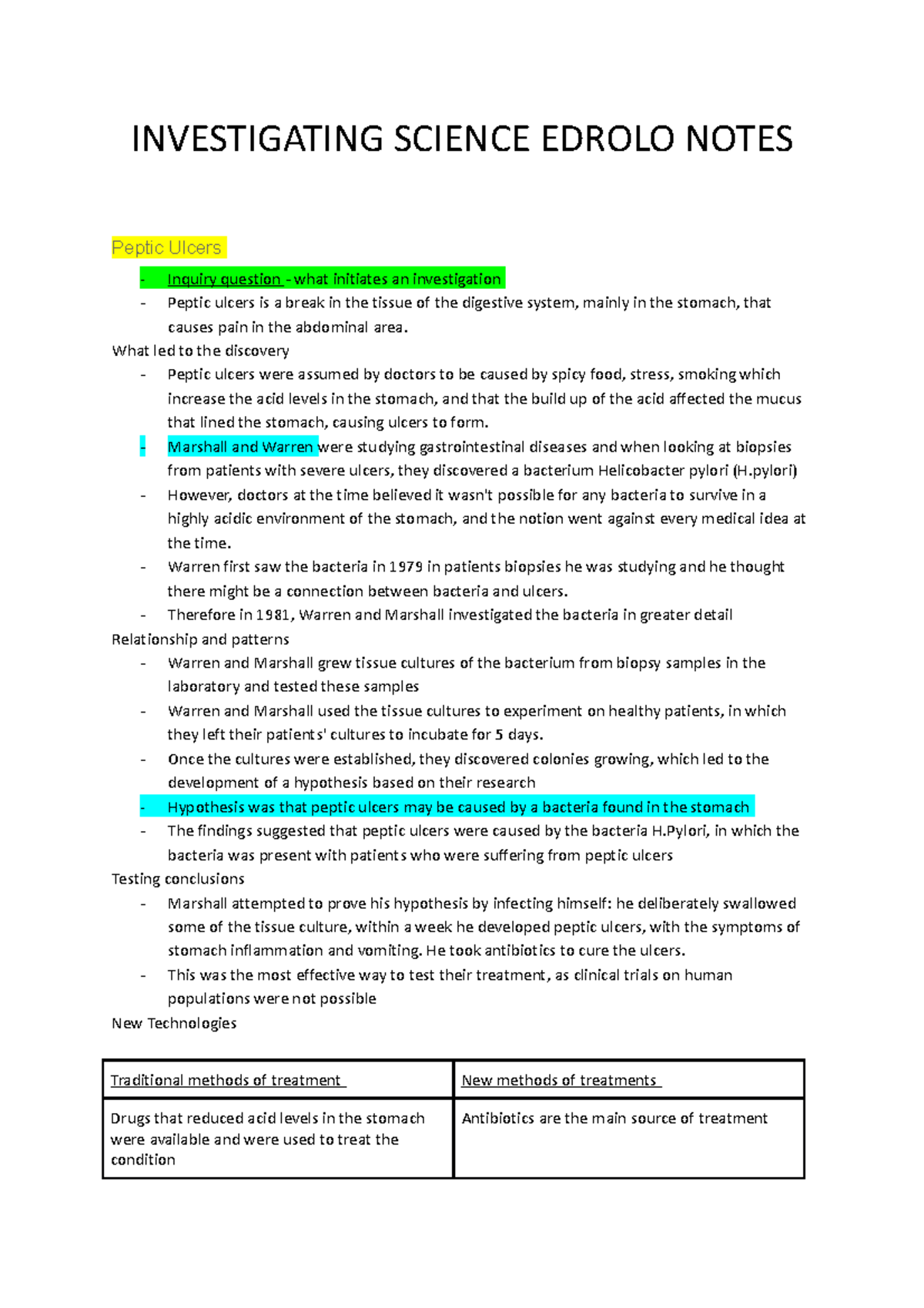 Tanav notes inves - INVESTIGATING SCIENCE EDROLO NOTES Peptic Ulcers ...