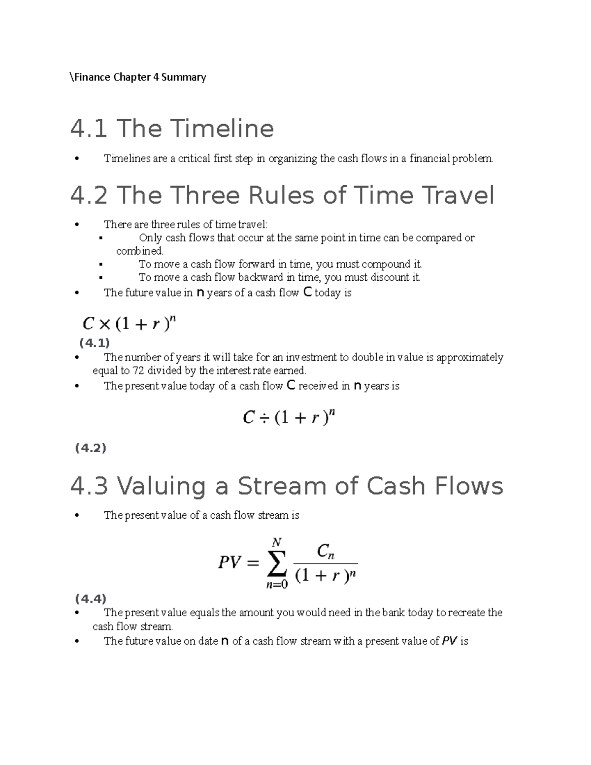 Finance Chapter 4 summary - \Finance Chapter 4 Summary 4 The Timeline ...