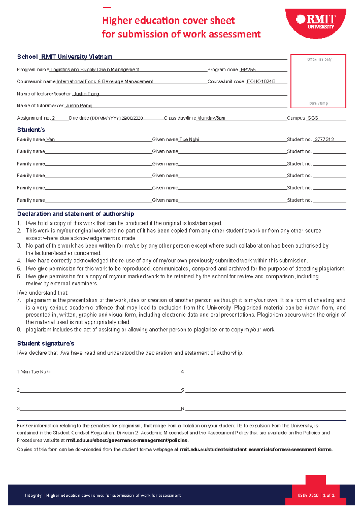 Coffee Shop Assignment - — Higher educaion cover sheet for submission ...