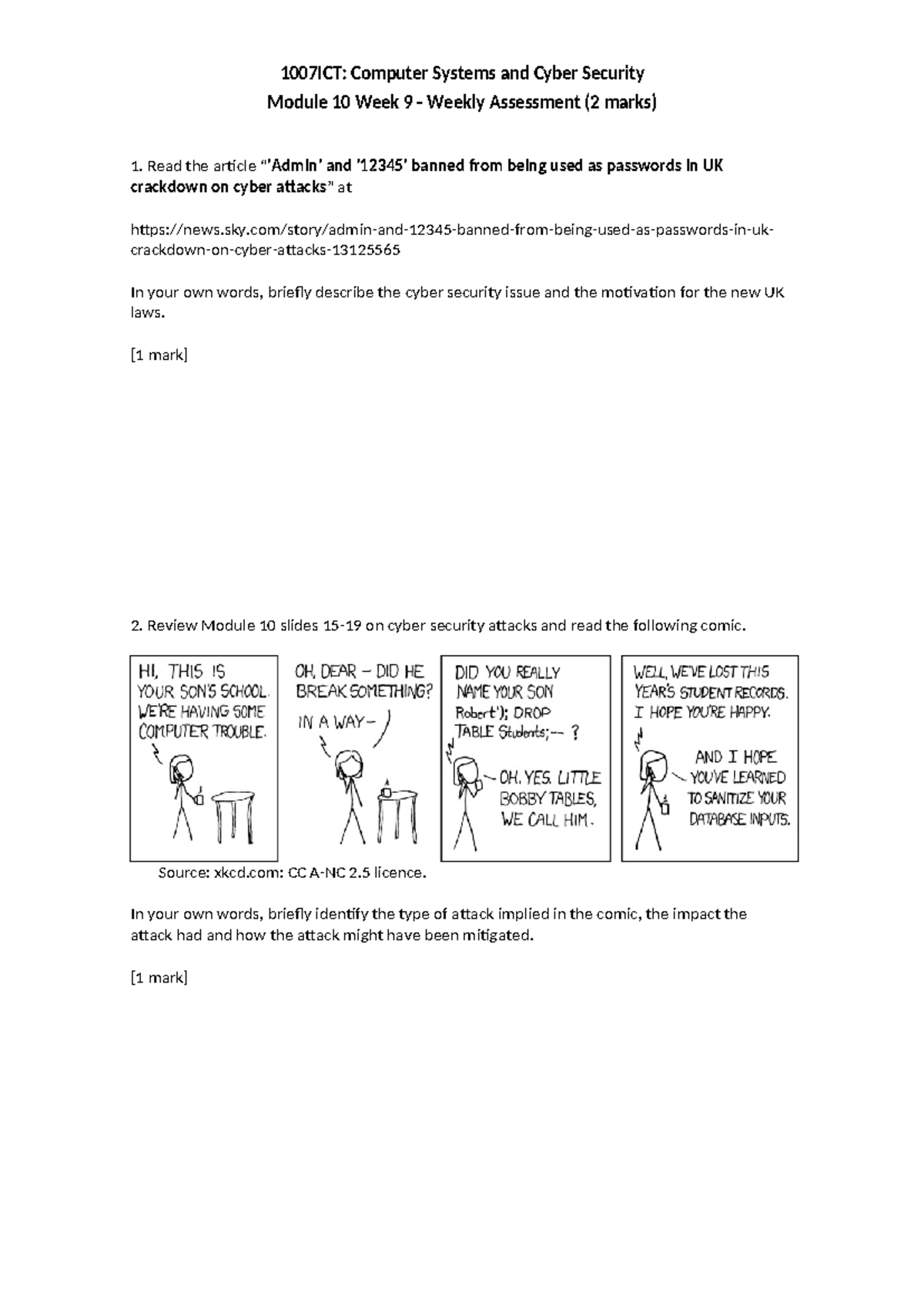 1007ICT Module 10 Week 9 Weekly Assessment - 1007ICT: Computer Systems ...