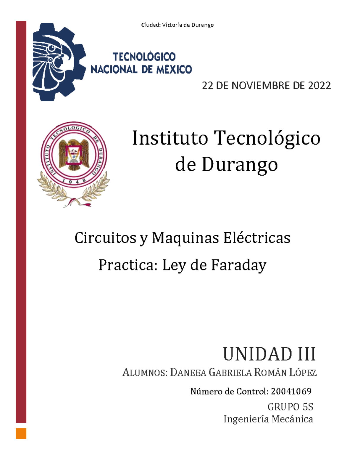 Unidad III: Ley de Faraday - Ciudad: Victoria de Durango UNIDAD III ...