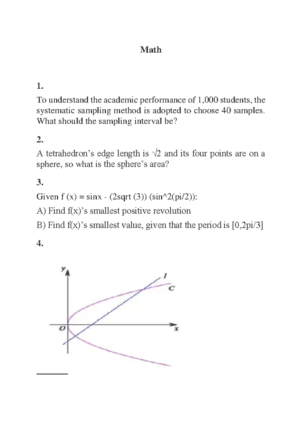 Math - Math 1. To understand the academic performance of 1,000 students ...