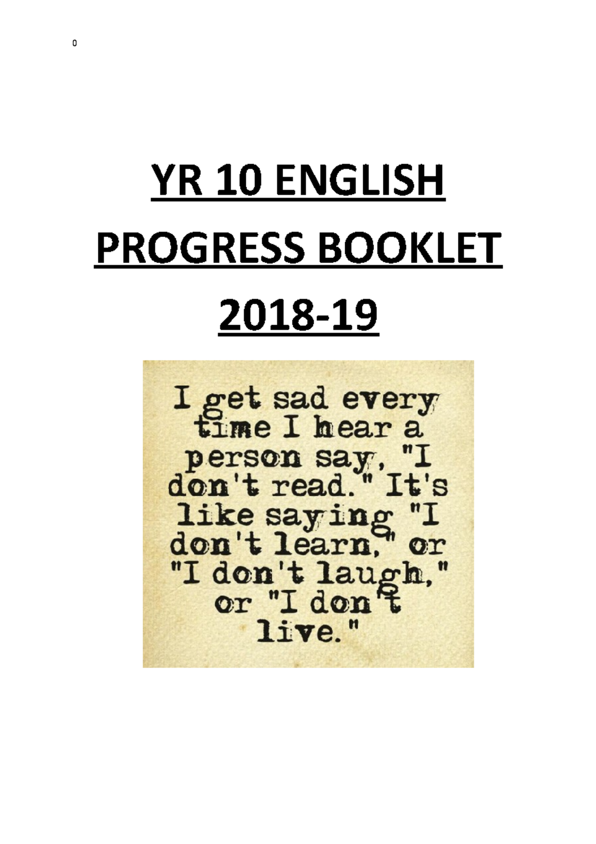 Yr 10 booklet - notes - YR 10 ENGLISH PROGRESS BOOKLET 2018- Contents ...