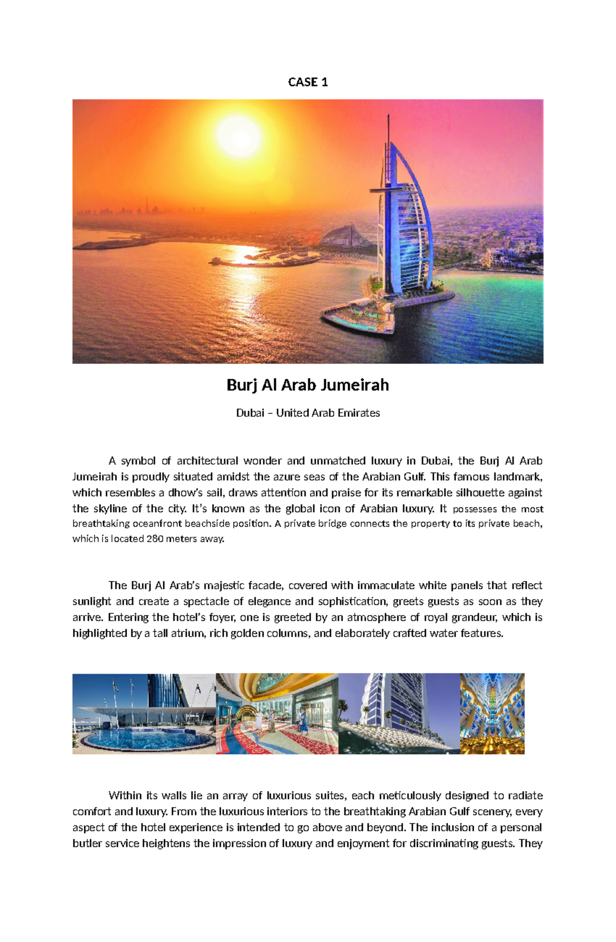 CASE Study - CASE 1 Burj Al Arab Jumeirah Dubai – United Arab Emirates ...