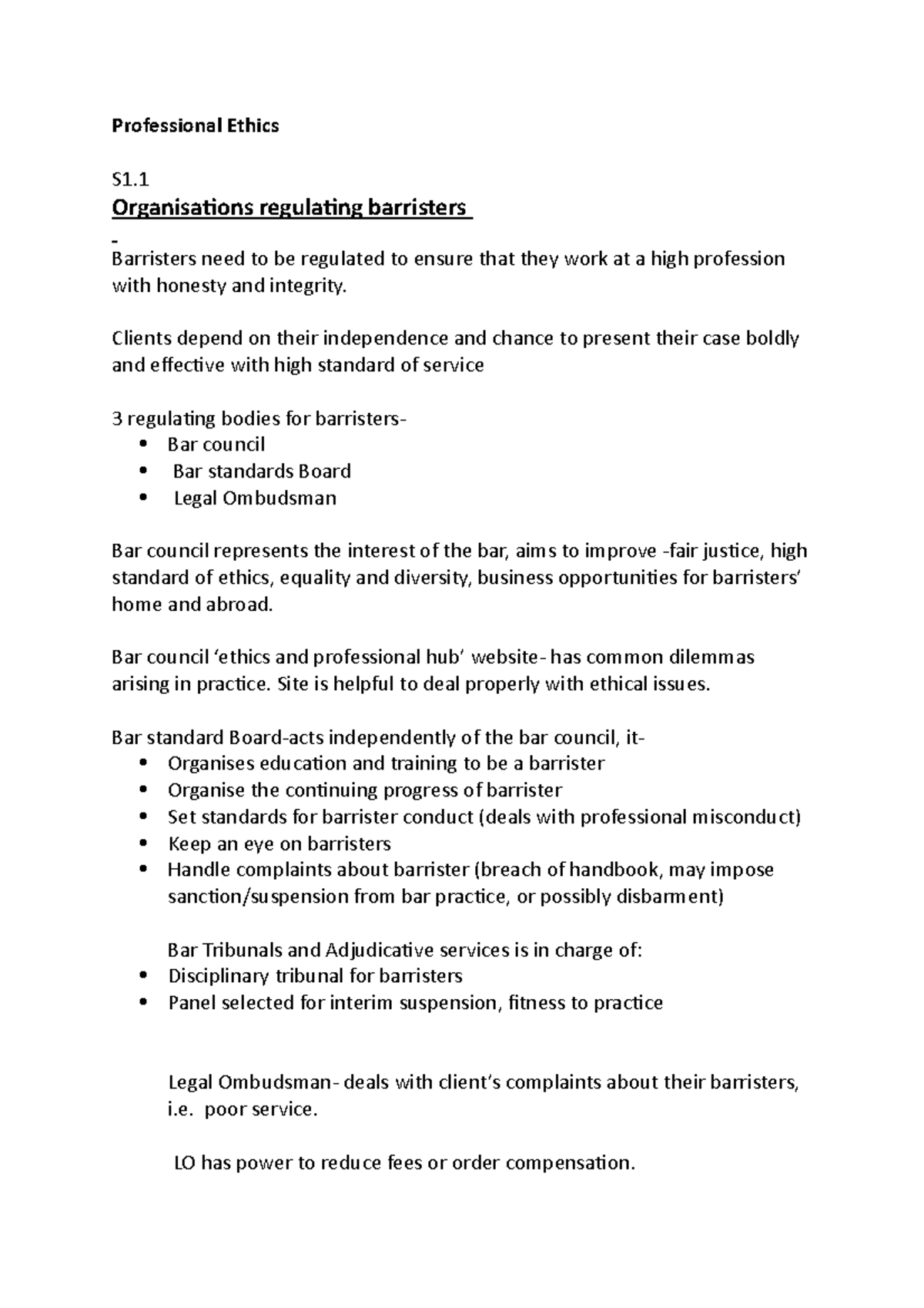 Professional Ethics 1 notes - Professional Ethics S1. Organisations ...